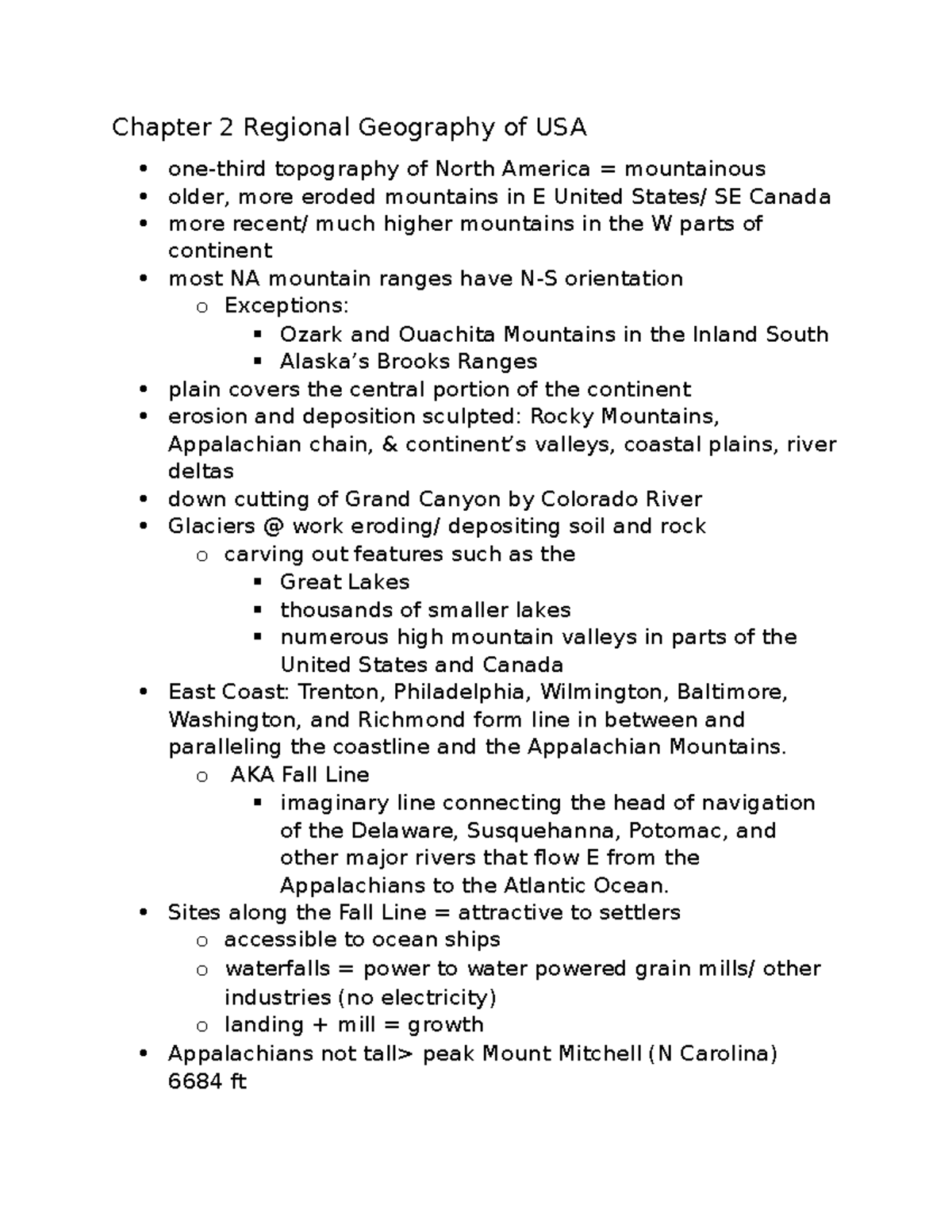 Chapter 2 Regional Geography of USA - o AKA Fall Line imaginary line ...