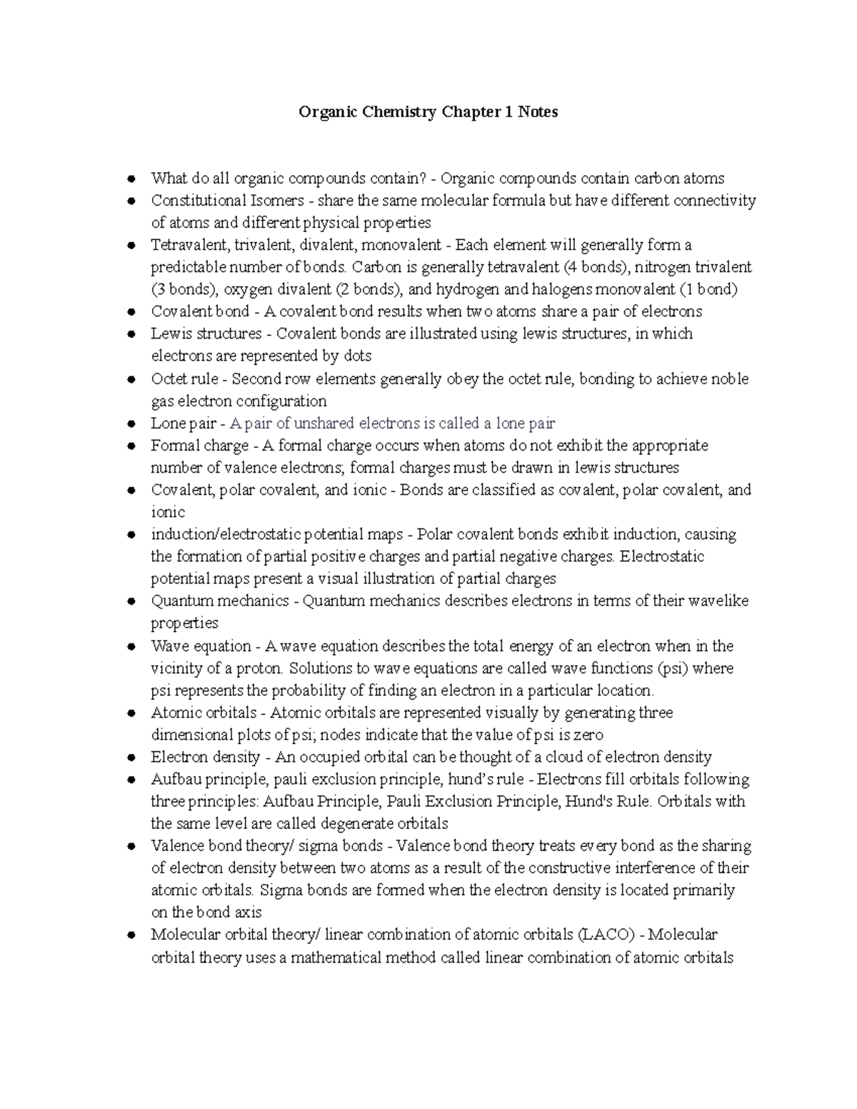 Organic Chemistry Chapter 1 Notes - Organic Chemistry Chapter 1 Notes ...