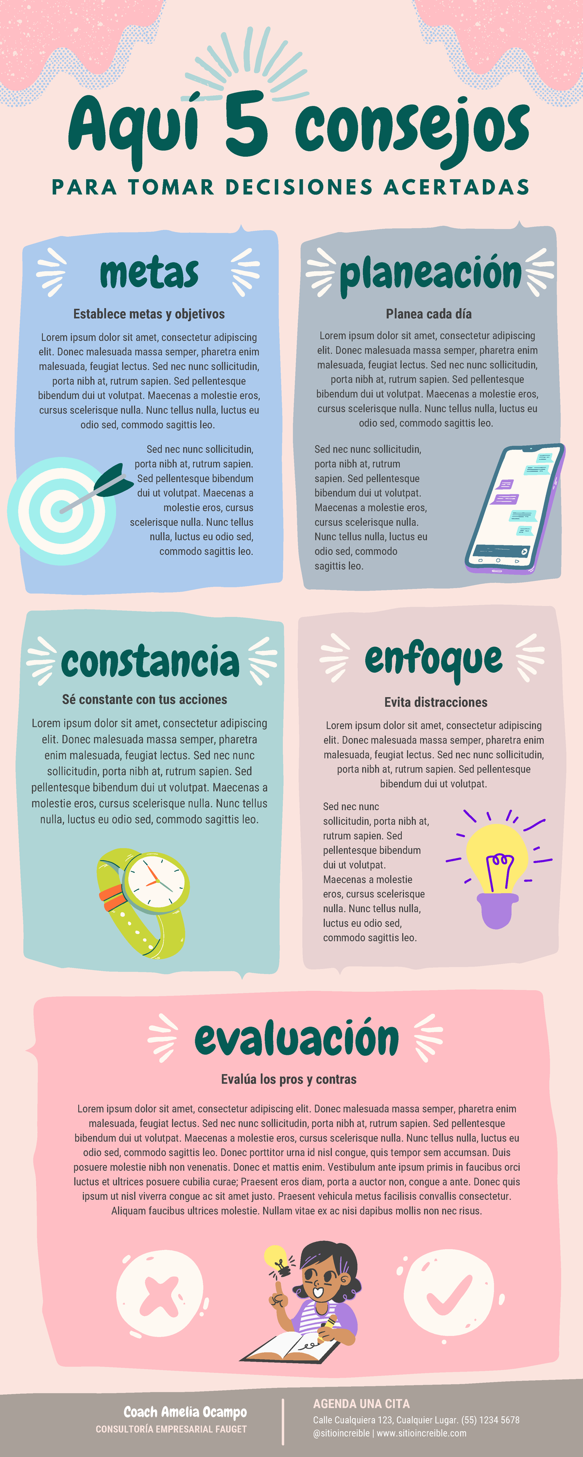 Infografia 5 consejos organico ilustrado rosa pastel - metas planeación ...