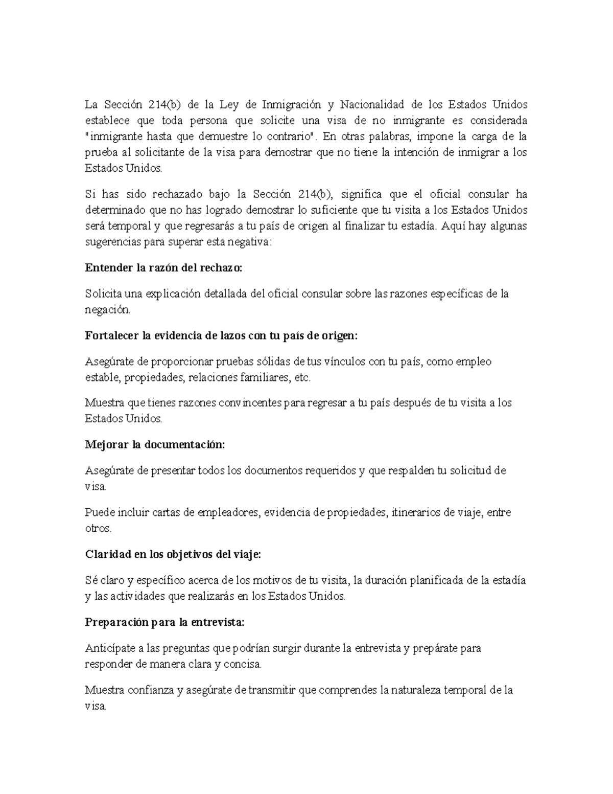 La Sección 214b - para estudio - La Sección 214(b) de la Ley de ...