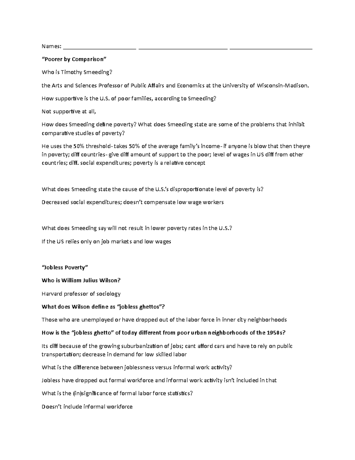 Questions Over Poverty Intervention Measures - Names: Who is Timothy ...