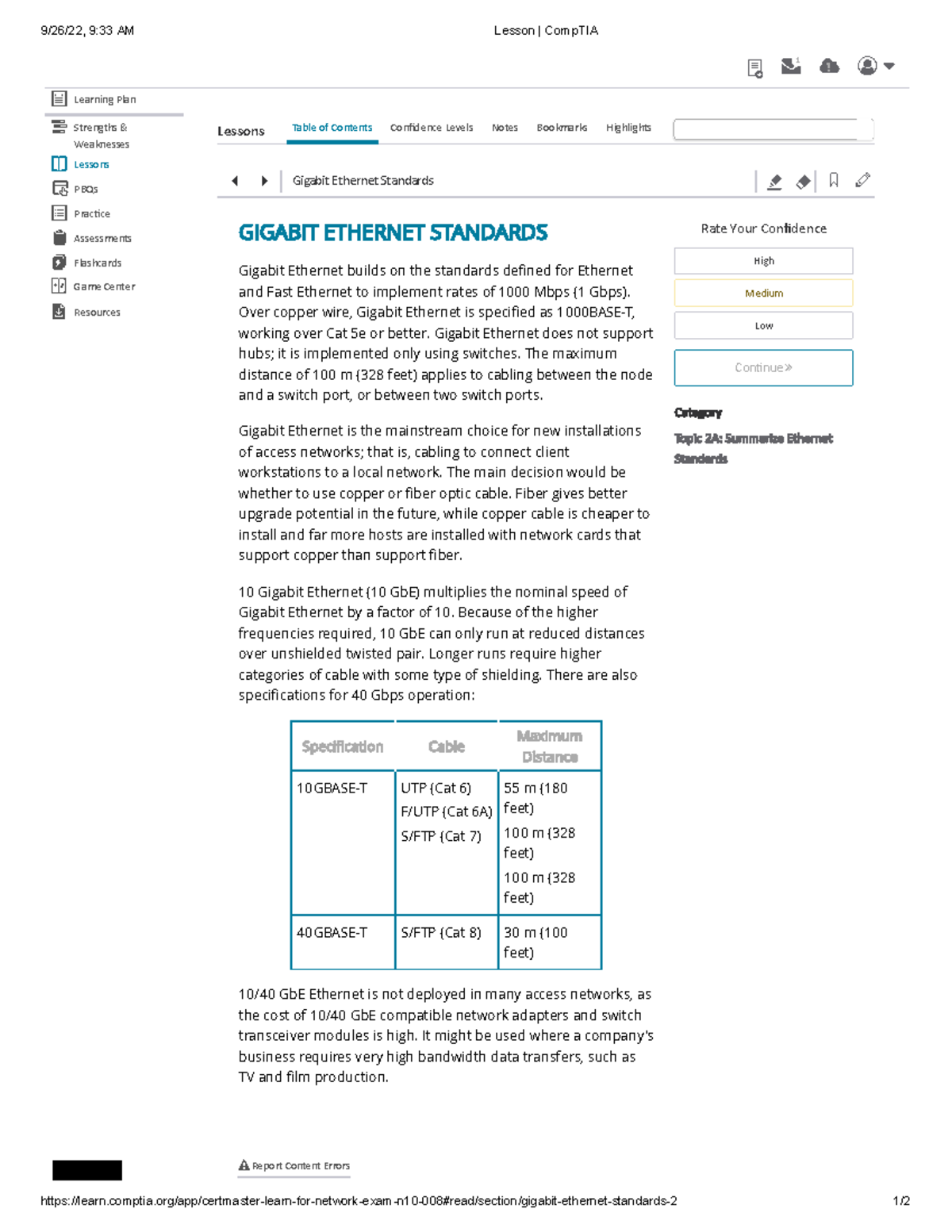Lesson 2-7 - CompTia Netowrk+ EBook Chapter 2 Section - 9/26/22, 9:33 ...