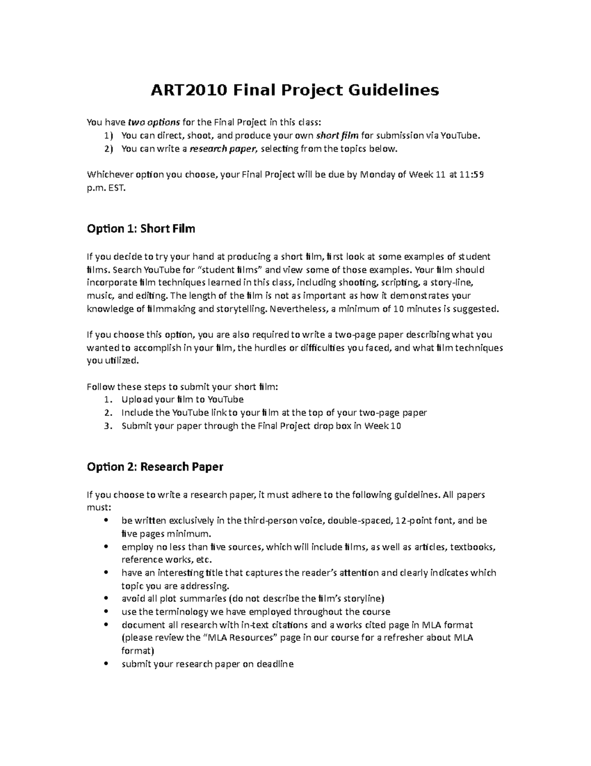 ART2010 Final Project Guidelines updated Feb 2020 - ART2010 Final Project Guidelines You have ...
