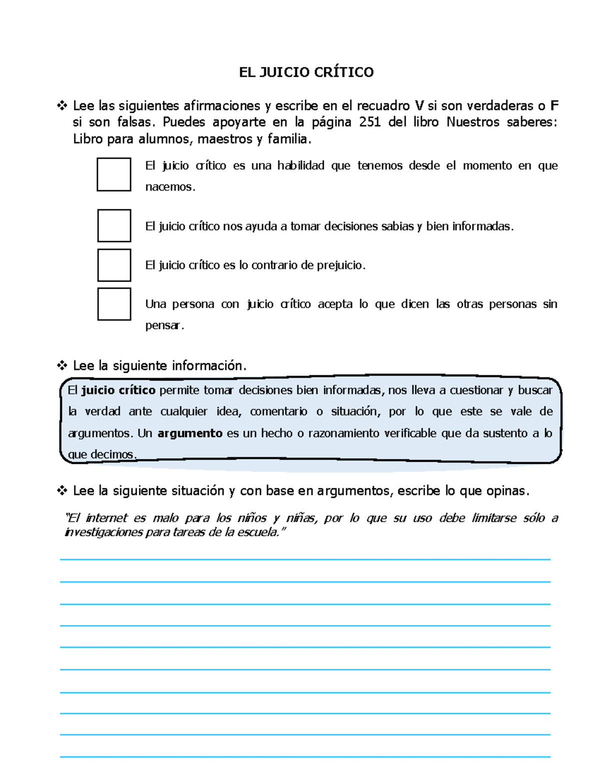 11 al 19 de enero material - EL JUICIO CRÍTICO Lee las siguientes ...
