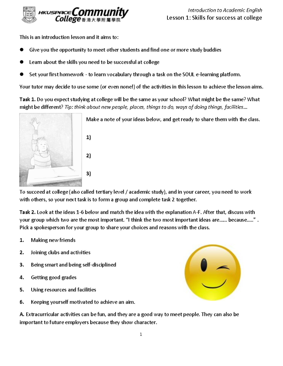 L1 (S) Skills for success at college - Introduction to Academic English ...