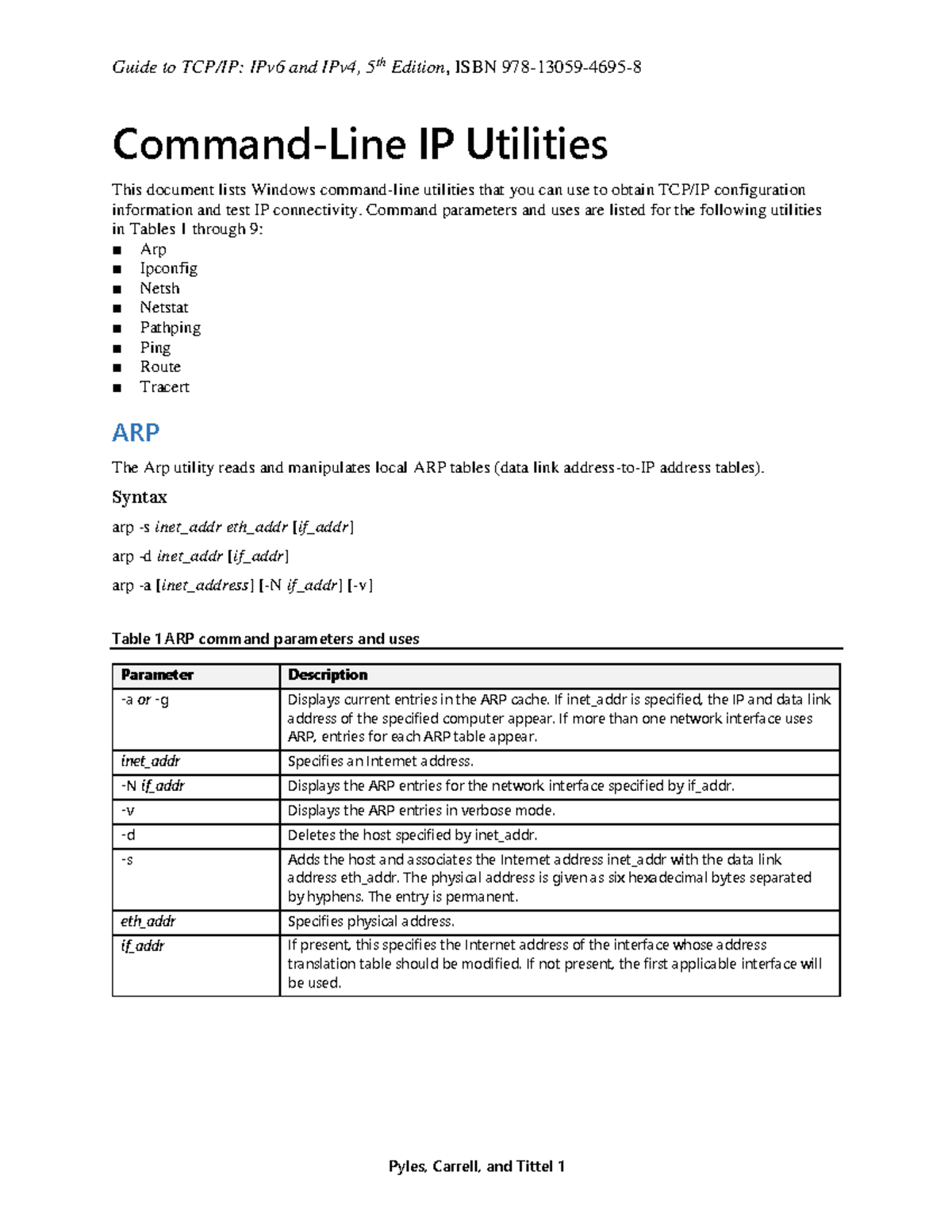 Command-Line IP Utilities - Command parameters and uses are listed for ...