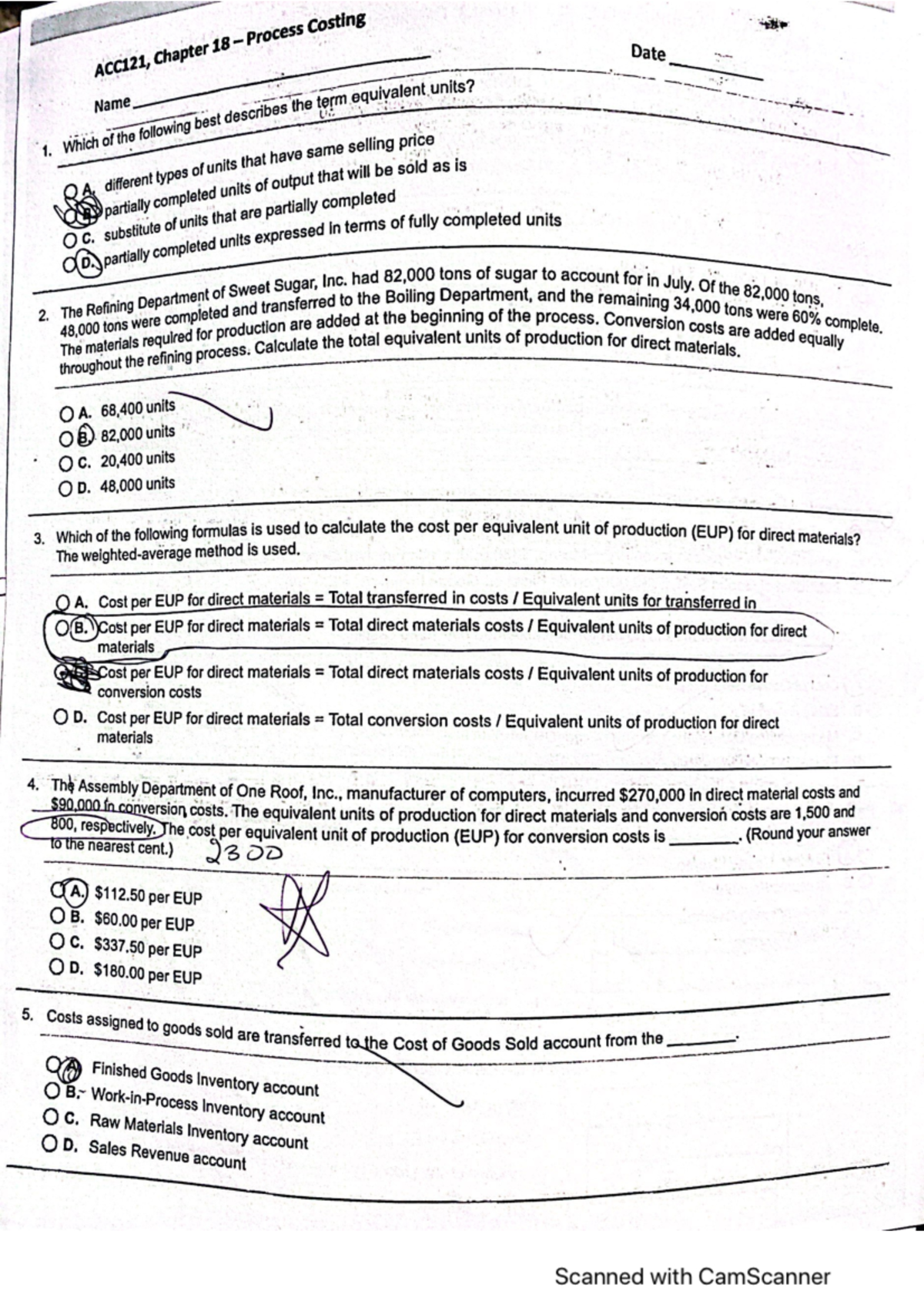 Process costing - assignment with some answers and steps for each ...