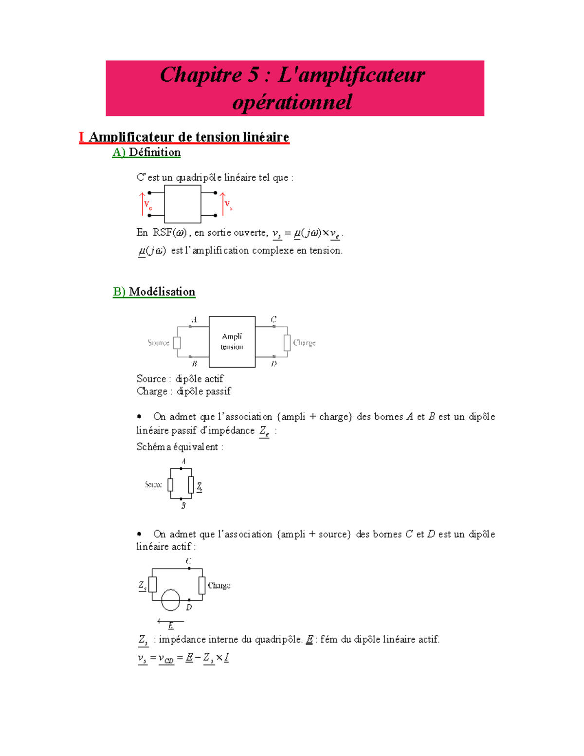 Chapitre 5 l'amplificateur opérationnel - ####### ####### - Studocu