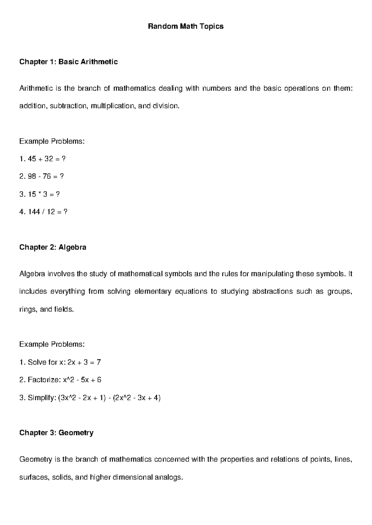 Random Math Topics - N/A - Random Math Topics Chapter 1: Basic ...