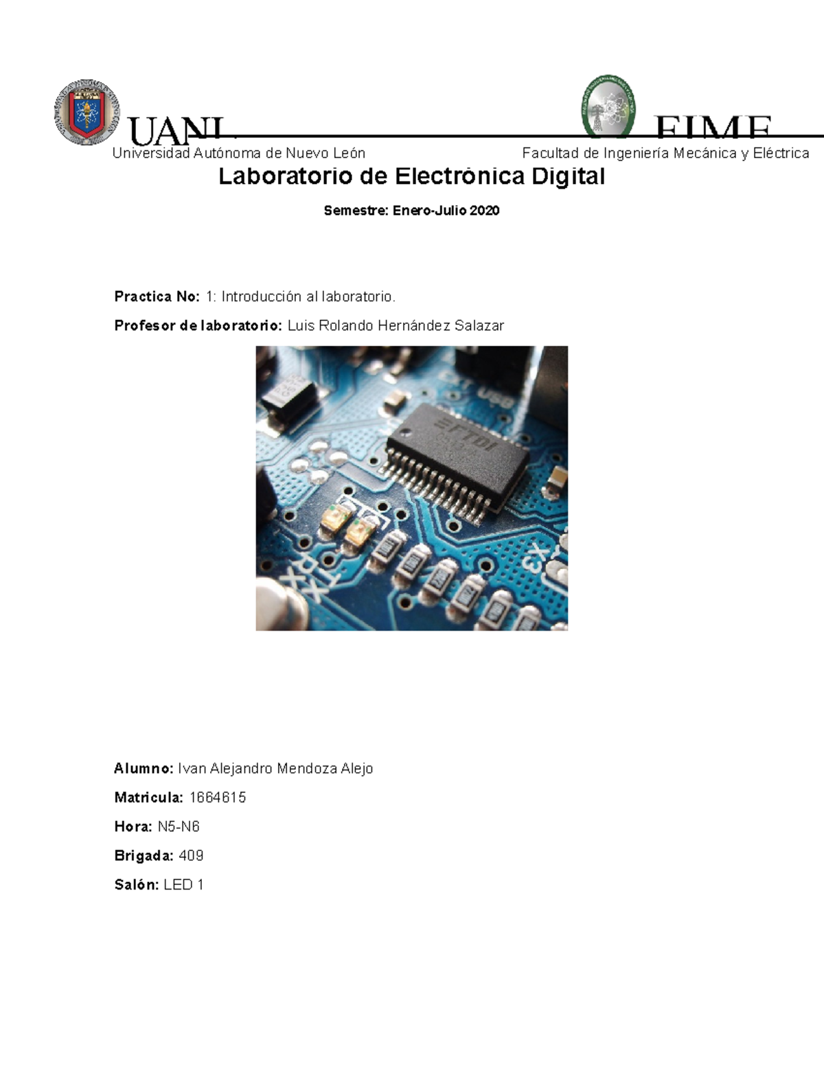 Practica 1 Laboratorio De Electrónica Digital Semestre Enero Julio