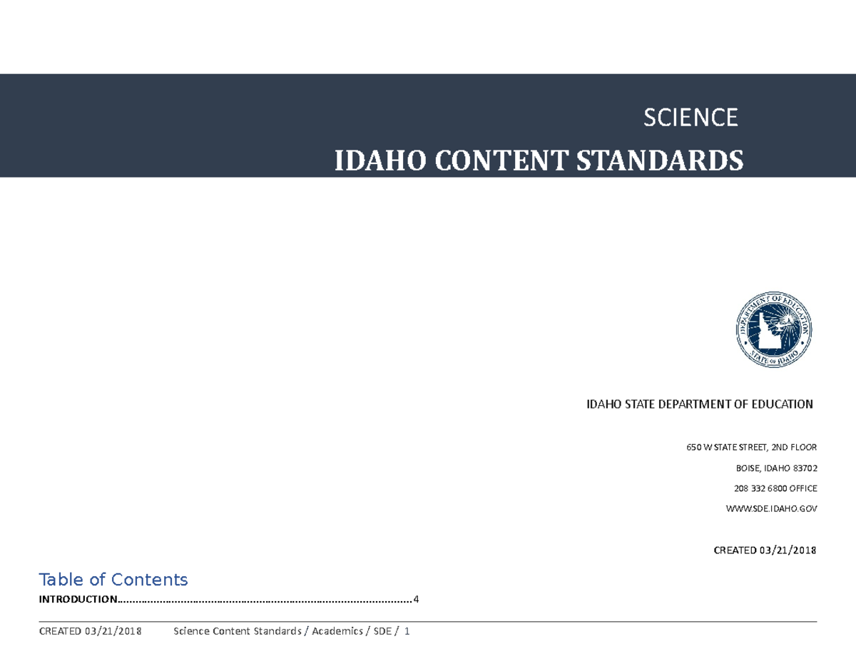ICS-Science-Standards - SCIENCE IDAHO CONTENT STANDARDS IDAHO STATE ...