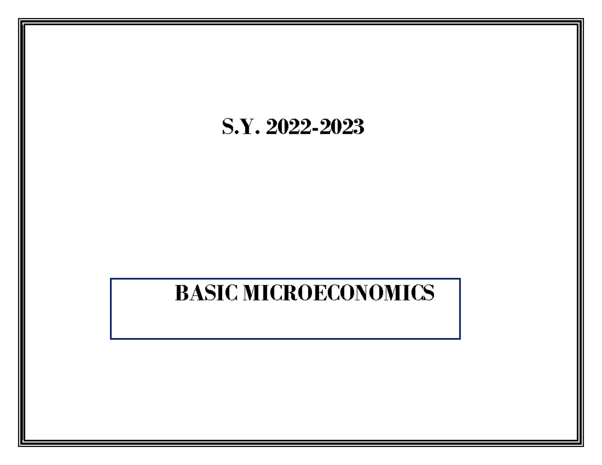 Economics Lesson 9 - S. 2022- BASIC MICROECONOMICS Course Code & Title ...