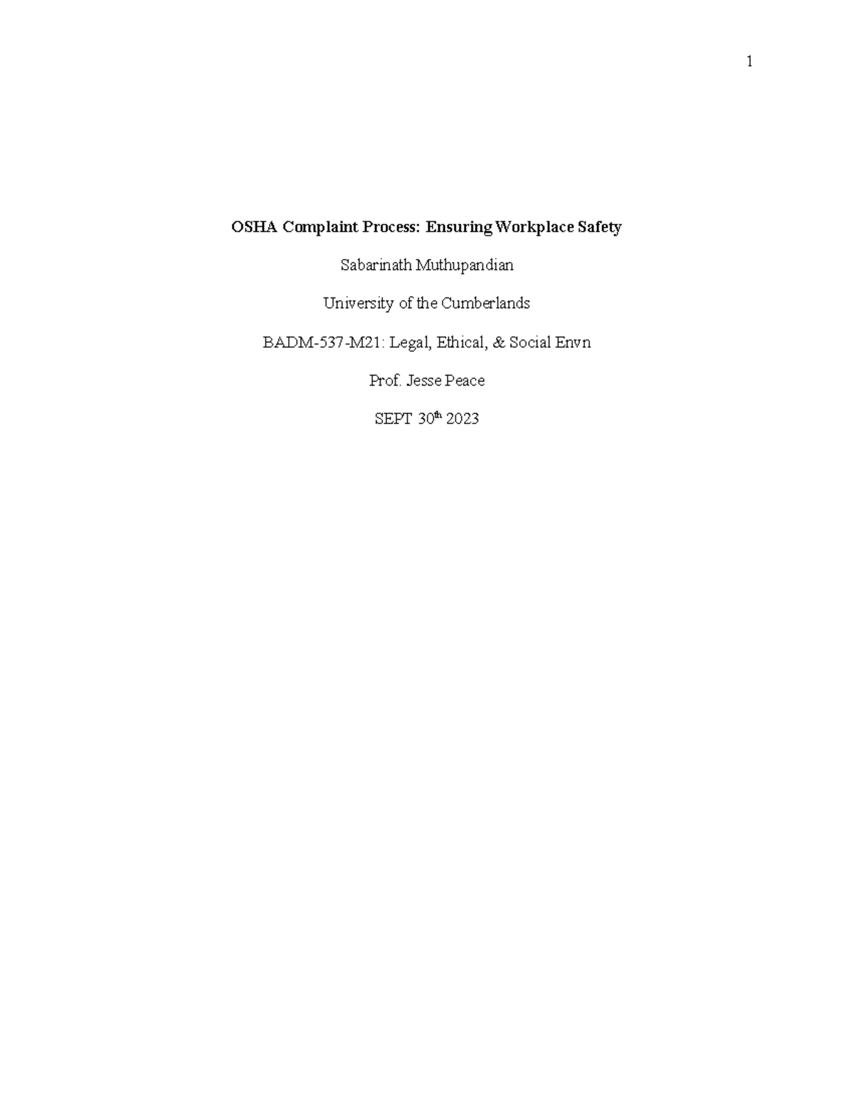 Individual research paper - OSHA Complaint Process: Ensuring Workplace ...