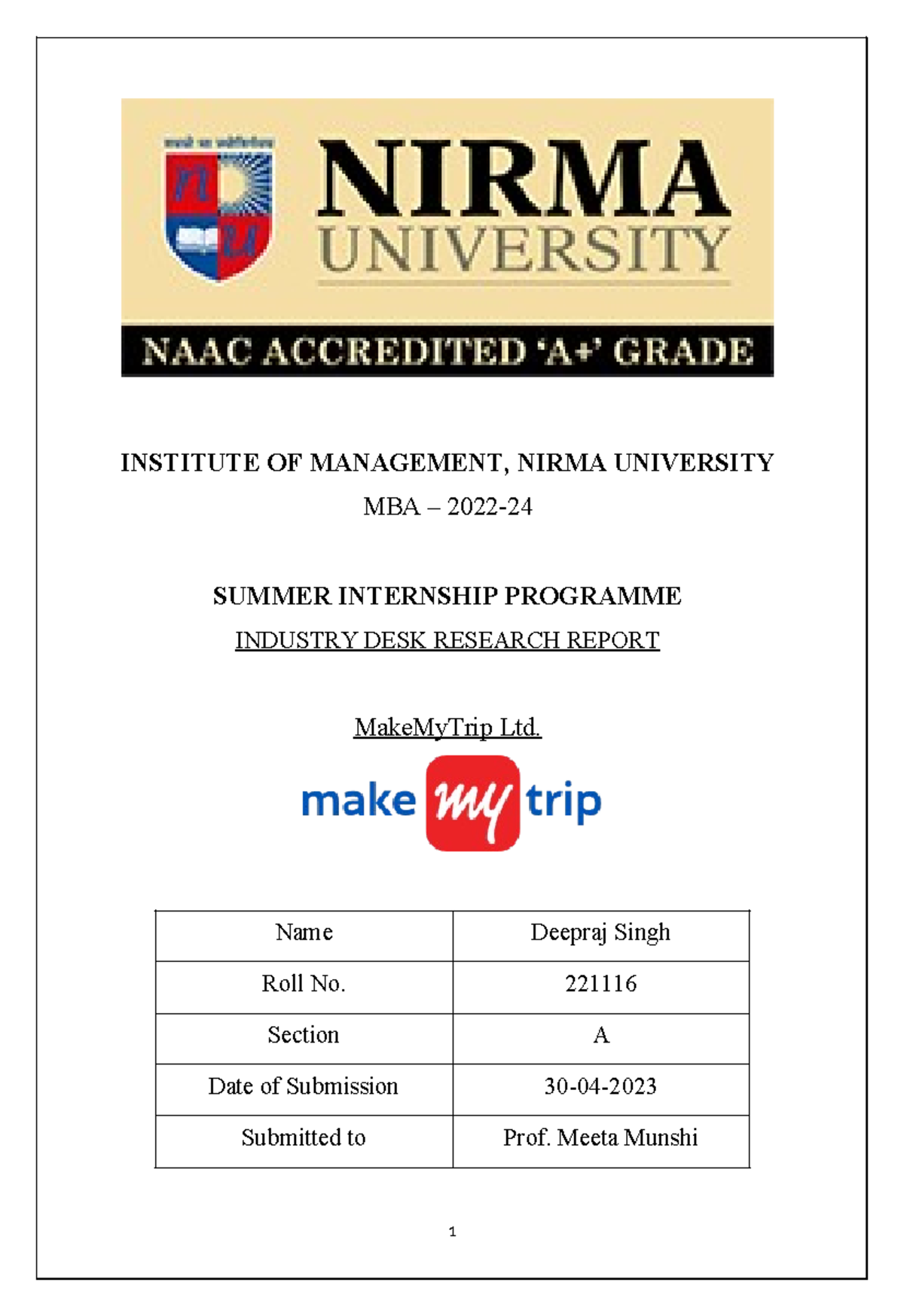 Industry Desk Research - INSTITUTE OF MANAGEMENT, NIRMA UNIVERSITY MBA ...