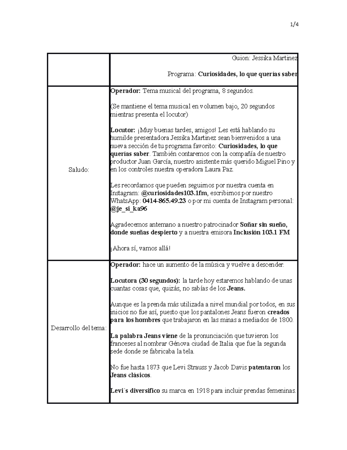 Guión radial, jessika - Lenguaje y Comunicación - Studocu