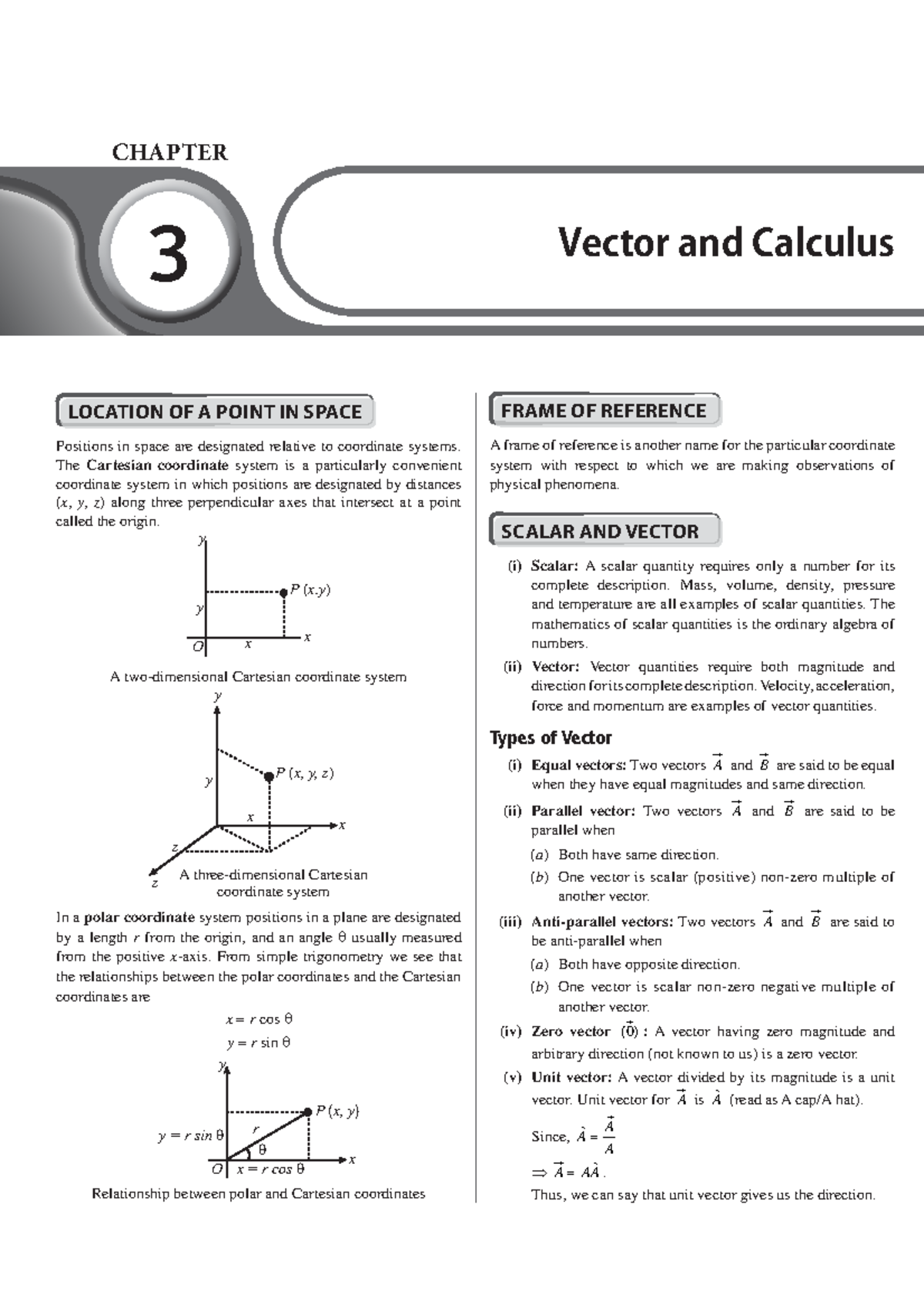 Vector & Calculus - Pdf - LOCATION OF A POINT IN SPACE Positions in ...