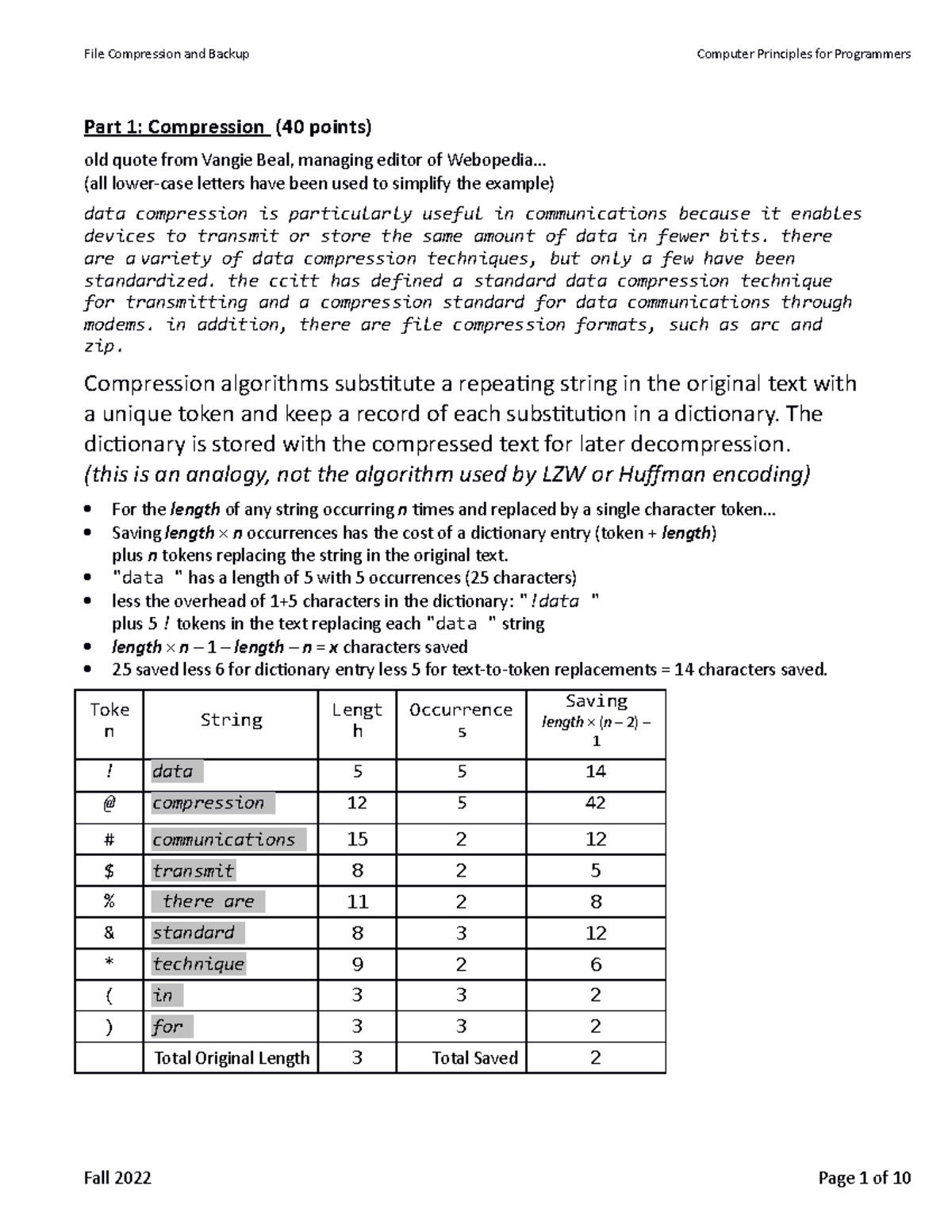 Cp4p Compression Backup Activity Instructions Part 1 Compression 40 Points Old Quote From 3115