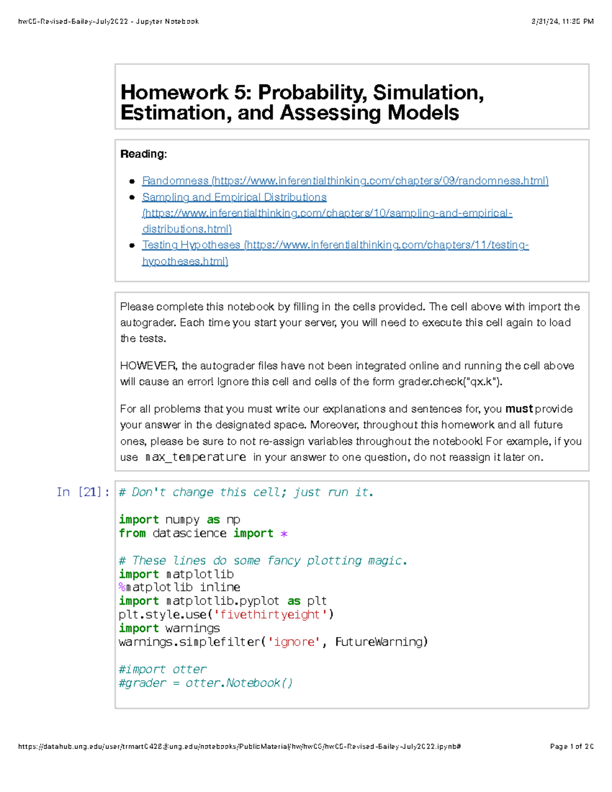 Hw05-Revised-Bailey-July2022 - Jupyter Notebook - Homework 5: Probability, Simulation ...
