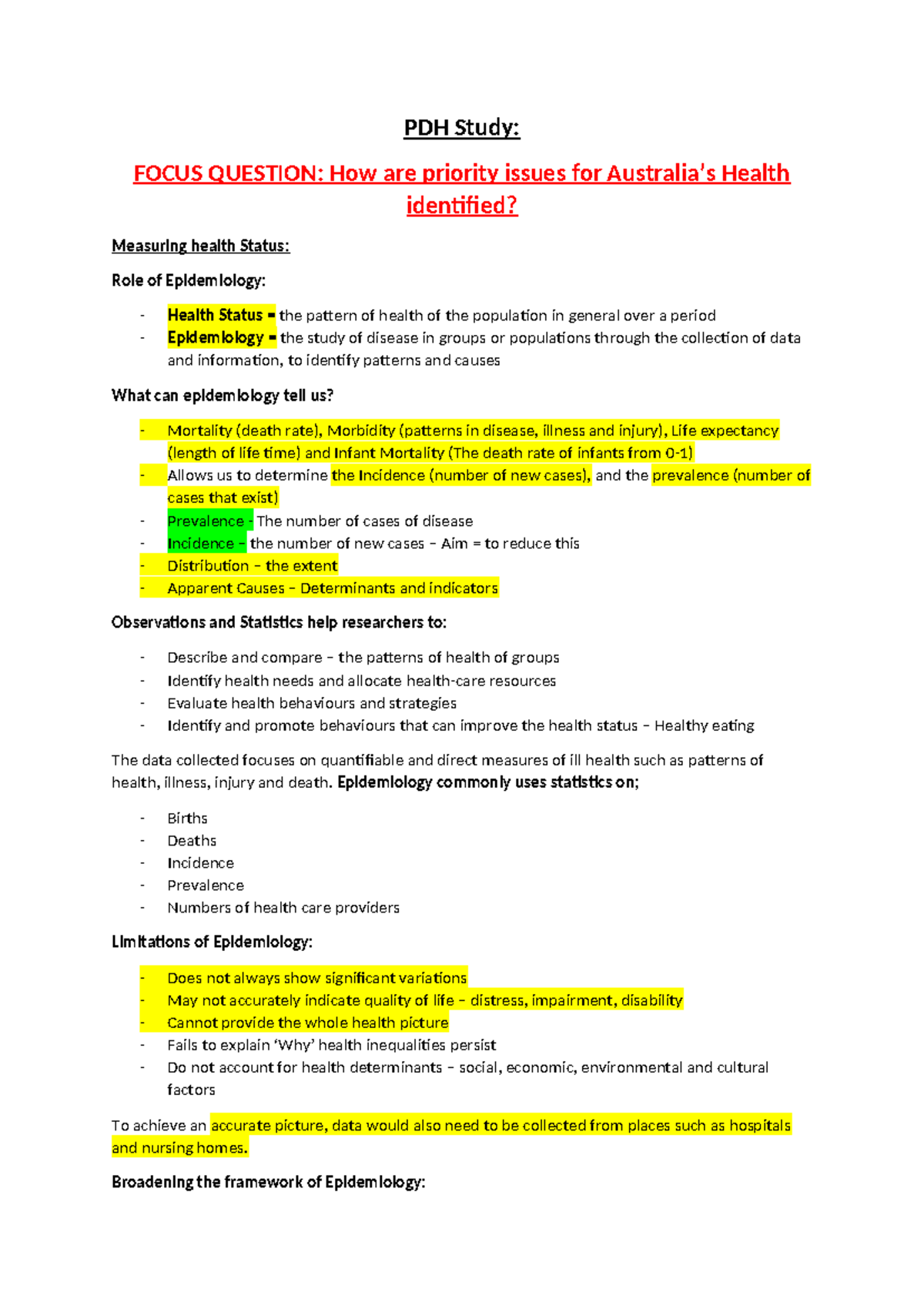 PDH Study notes - PDH Study: FOCUS QUESTION: How are priority issues ...