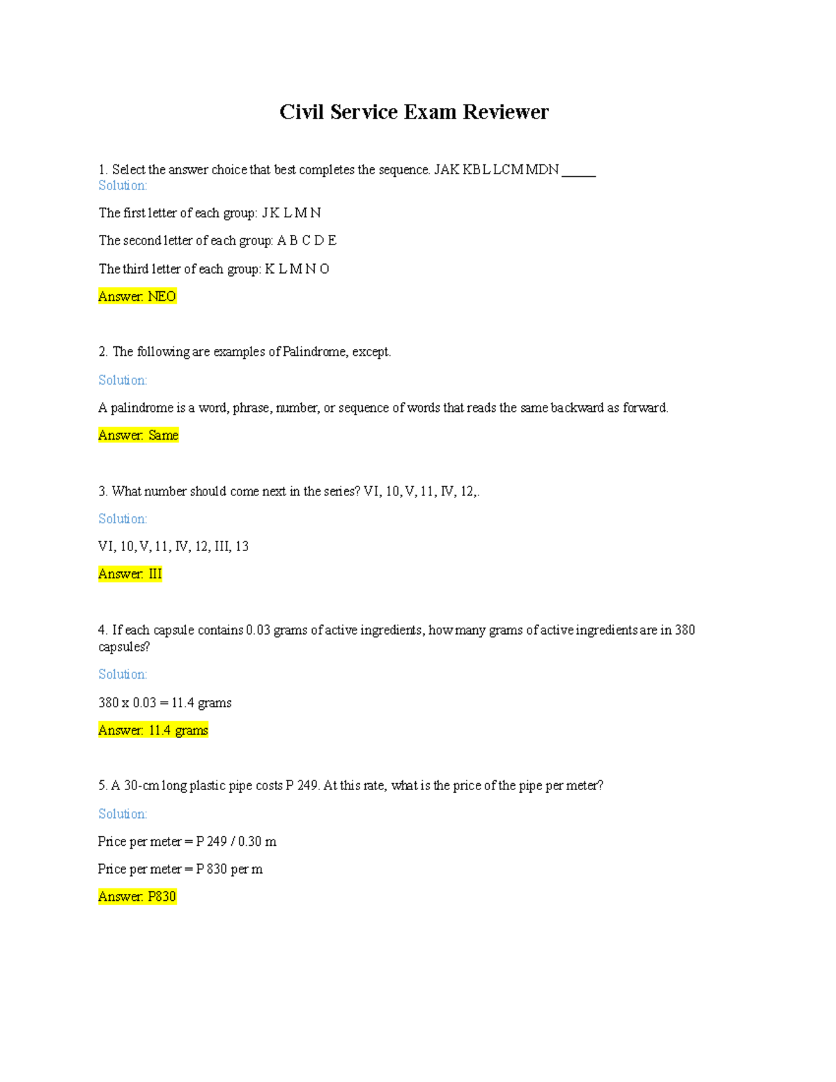 Civil Service Exam Reviewer Civil Service Exam Reviewer Select The