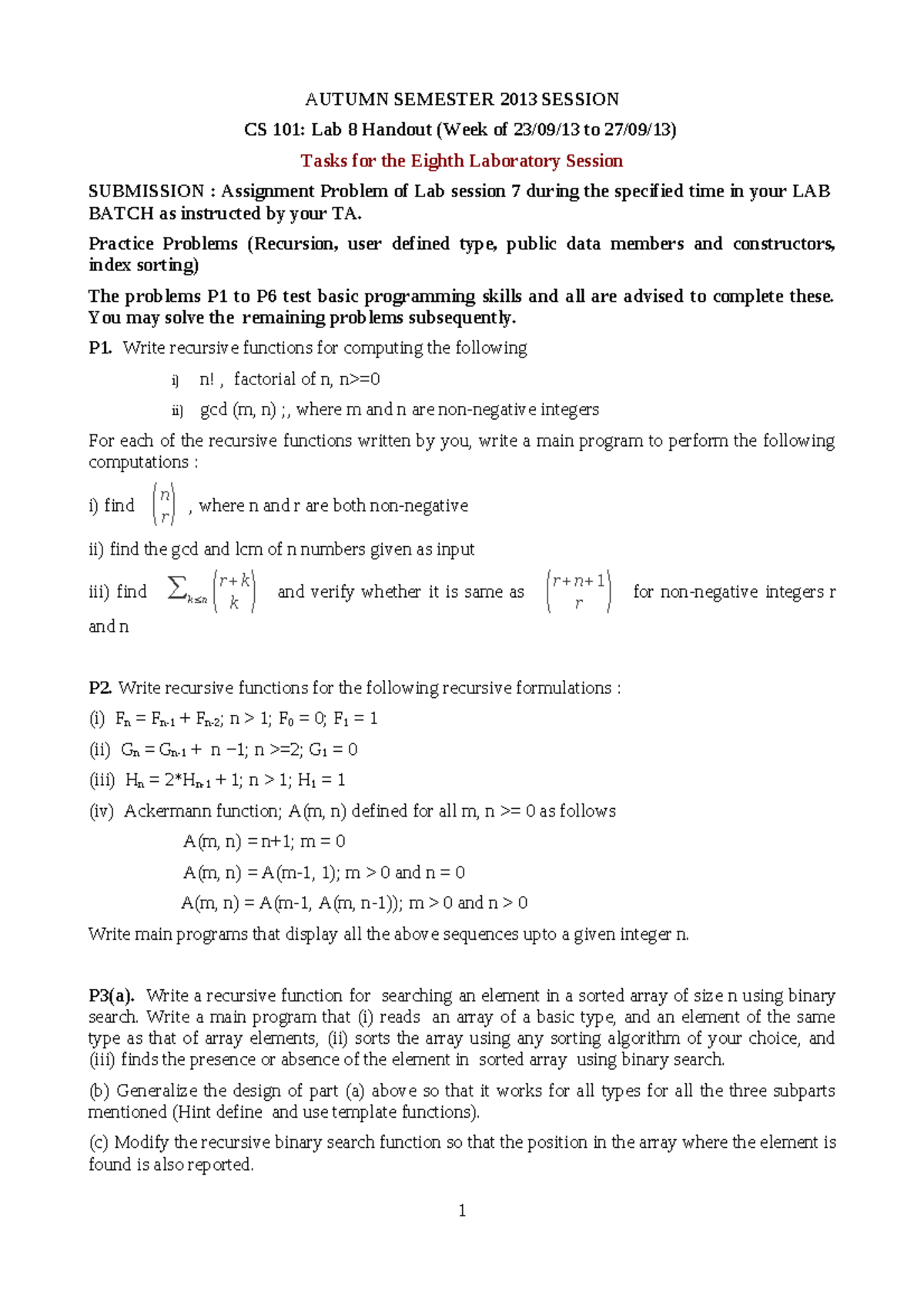 CS101Handout 8 - This is the eighth handout. - A UTUMN SEMESTER 2013 ...