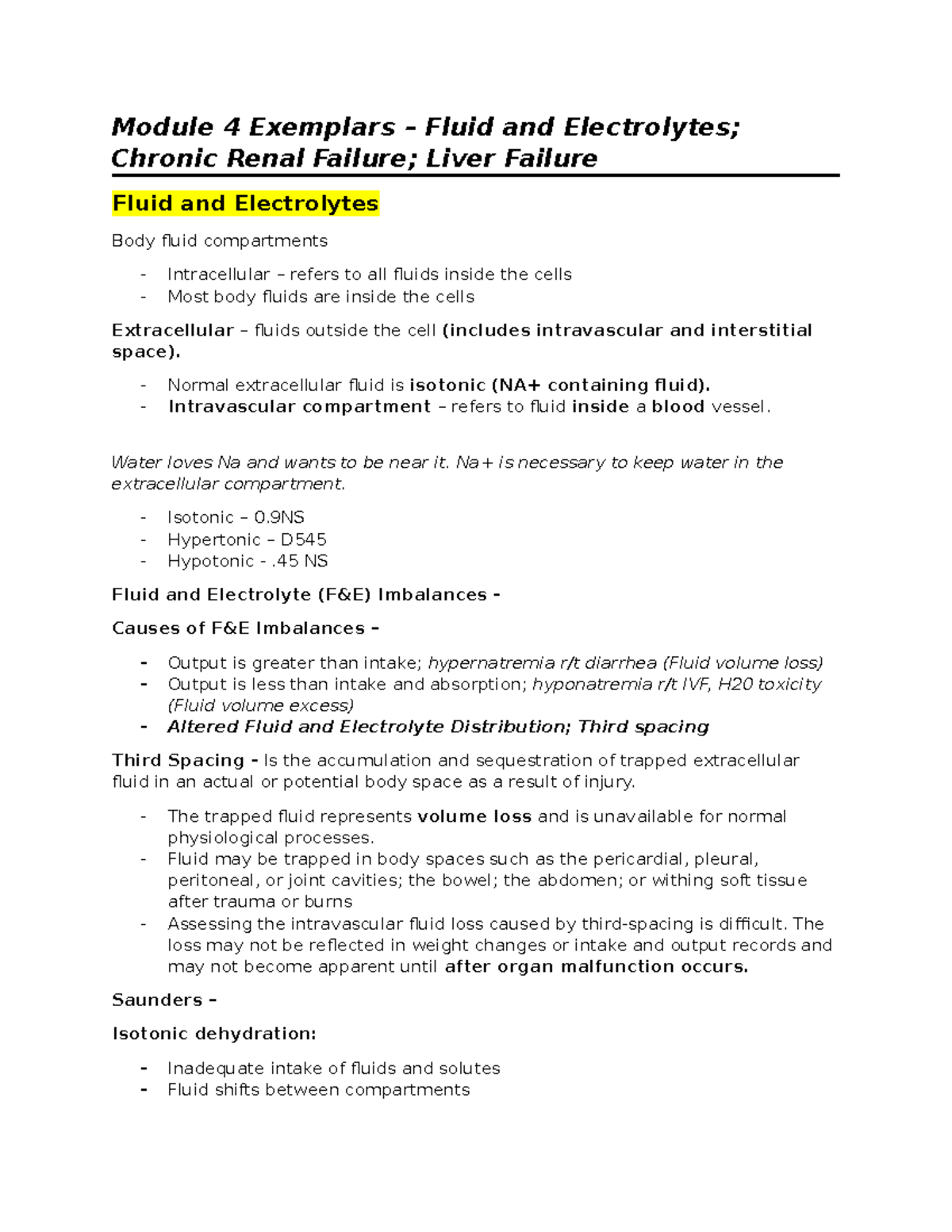 2243 Exam 2 Blueprint - Module 4 Exemplars – Fluid and Electrolytes ...