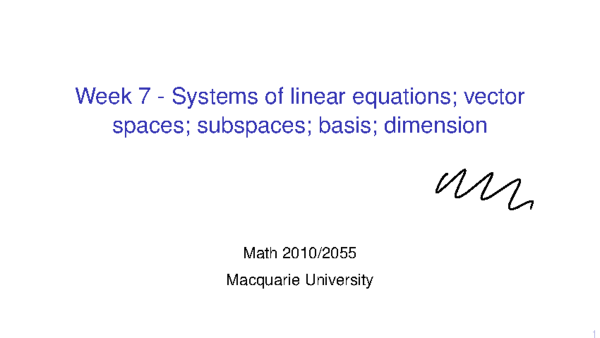 Week 7 Tutorial Questions Week 7 Systems Of Linear Equations Vector Spaces Subspaces