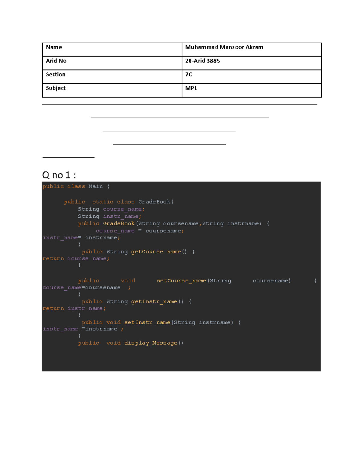 Muhammad Manzoor Akram - Name Muhammad Manzoor Akram Arid No 20 - Arid ...