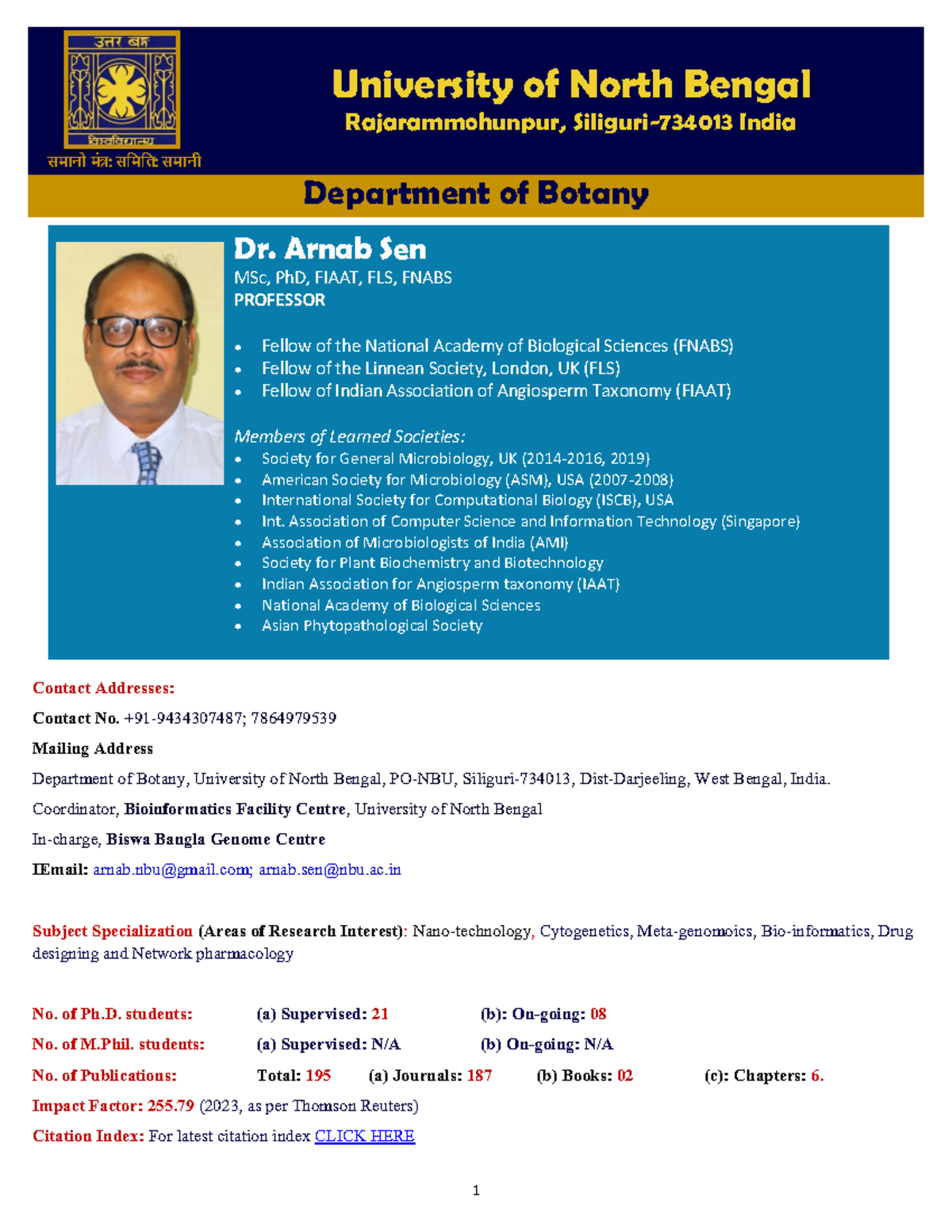 Botany AS - Summary ISBN - International Standard Book Number - Dr. Arnab Sen MSc, PhD, FIAAT ...