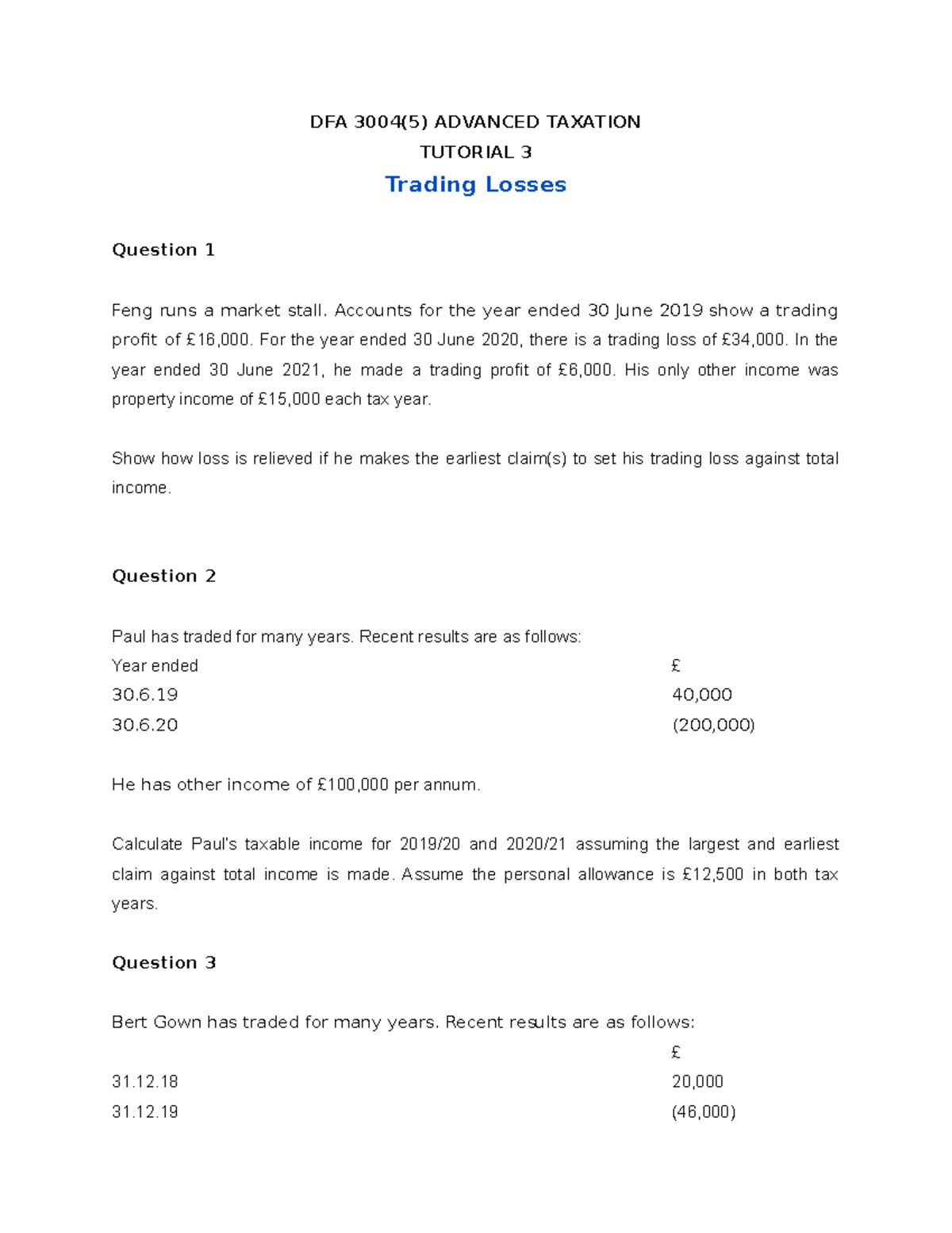 Tutorial 3 - Notes - DFA 3004(5) ADVANCED TAXATION TUTORIAL 3 Trading ...