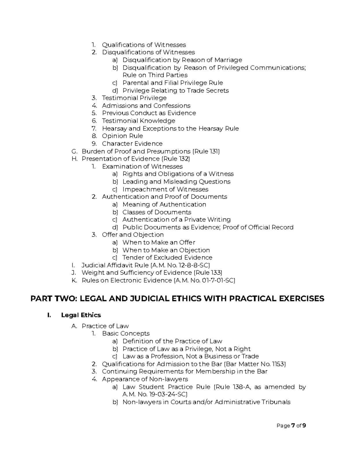 2023 Ljepe Bar Syllabus - Qualifications of Witnesses Disqualifications ...