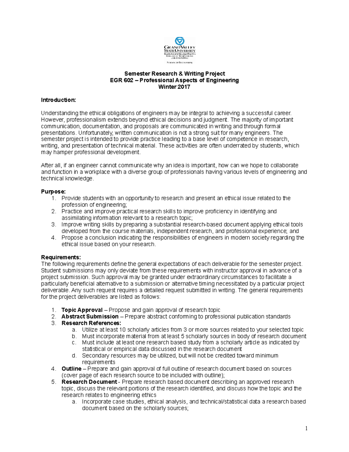 EGR 602 Project Requirements - Semester Research & Writing Project EGR ...