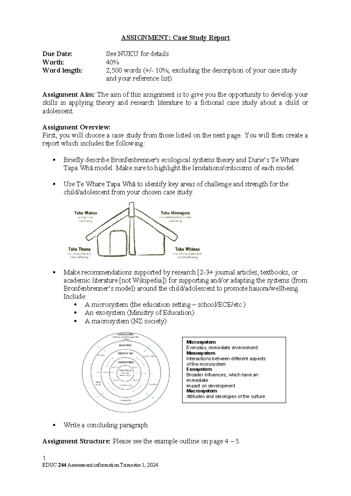 EDUC 244 written assignment - ASSIGNMENT: Case Study Report Due Date ...