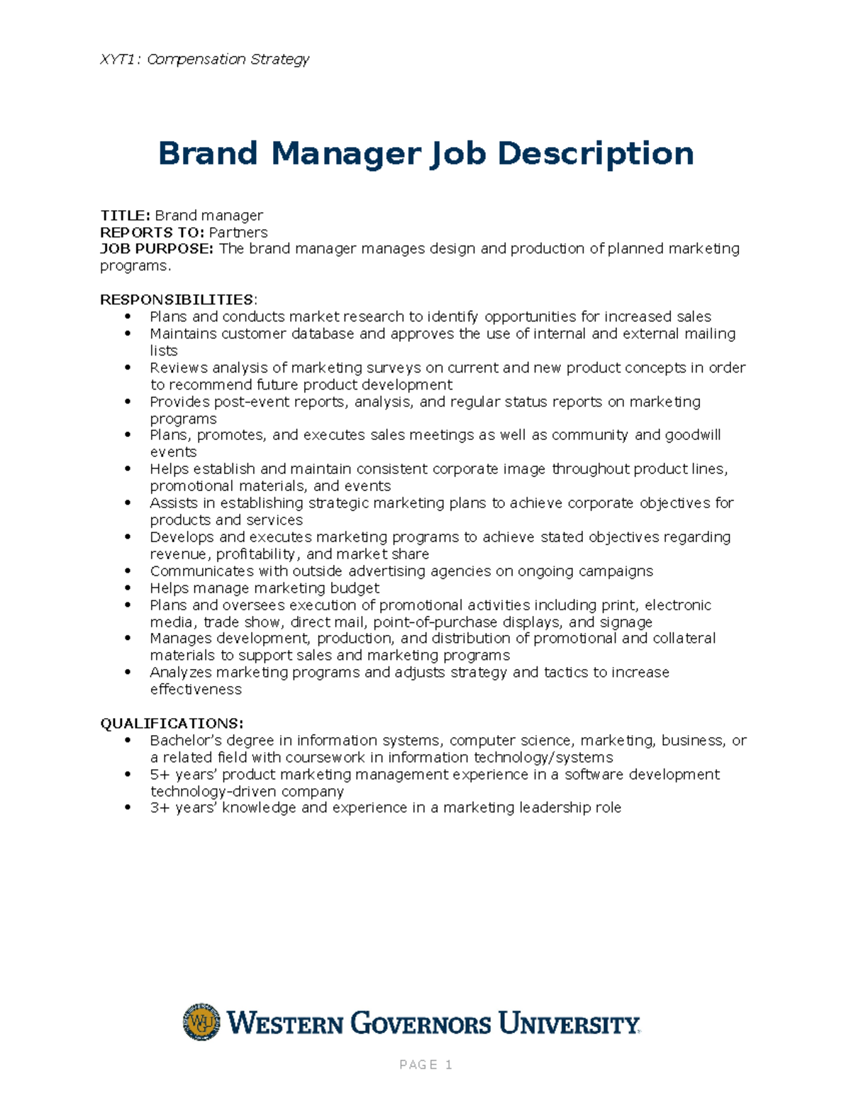 Brand Manager Job Description - XYT1: Compensation Strategy Brand ...