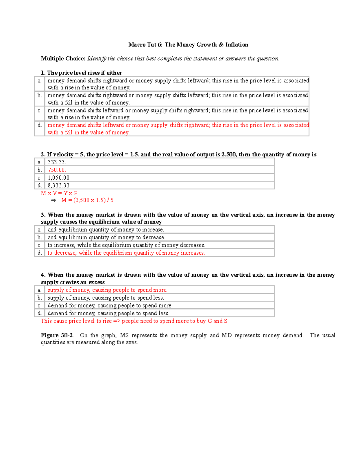 Macro Tut 6 Money Growth and Inflation - Macro Tut 6: The Money Growth ...