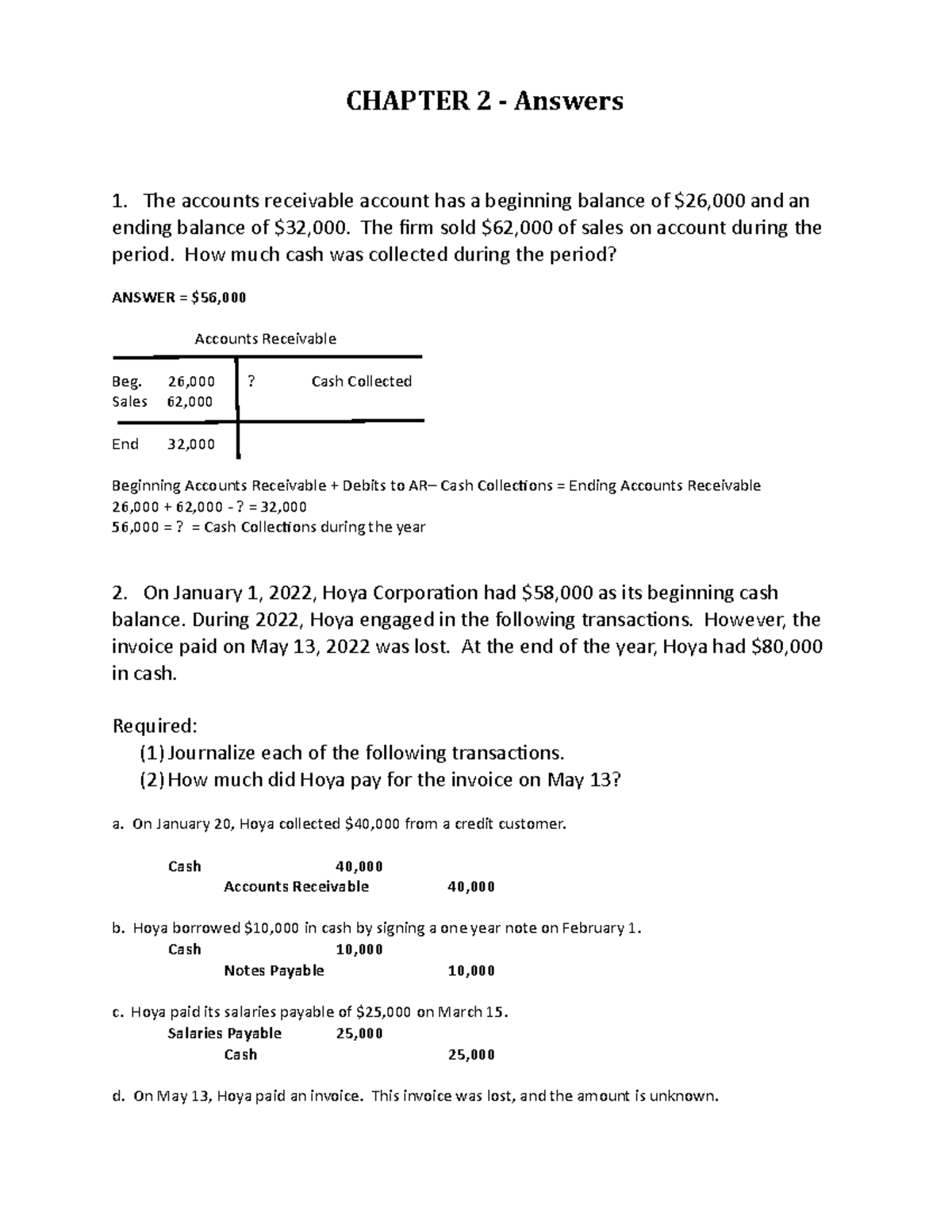 Chapter 2 Accounting Worksheet Solutions - 1. The accounts receivable ...