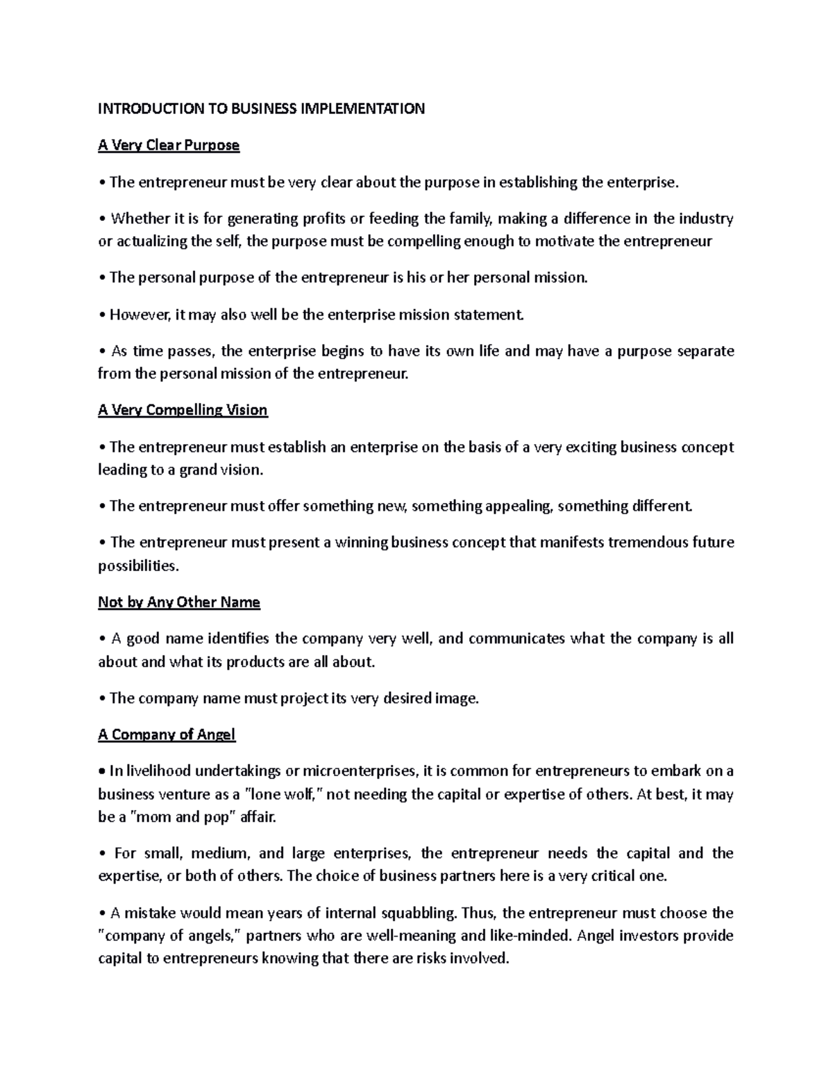 Introduction TO Business Implementation ( Hardcopy) - INTRODUCTION TO ...