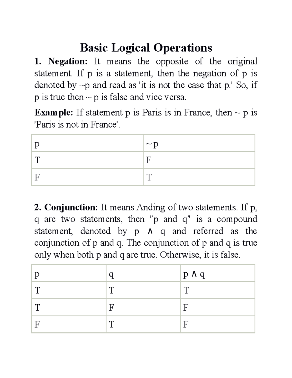 Basic Logical Operations - Basic Logical Operations Negation: It means ...