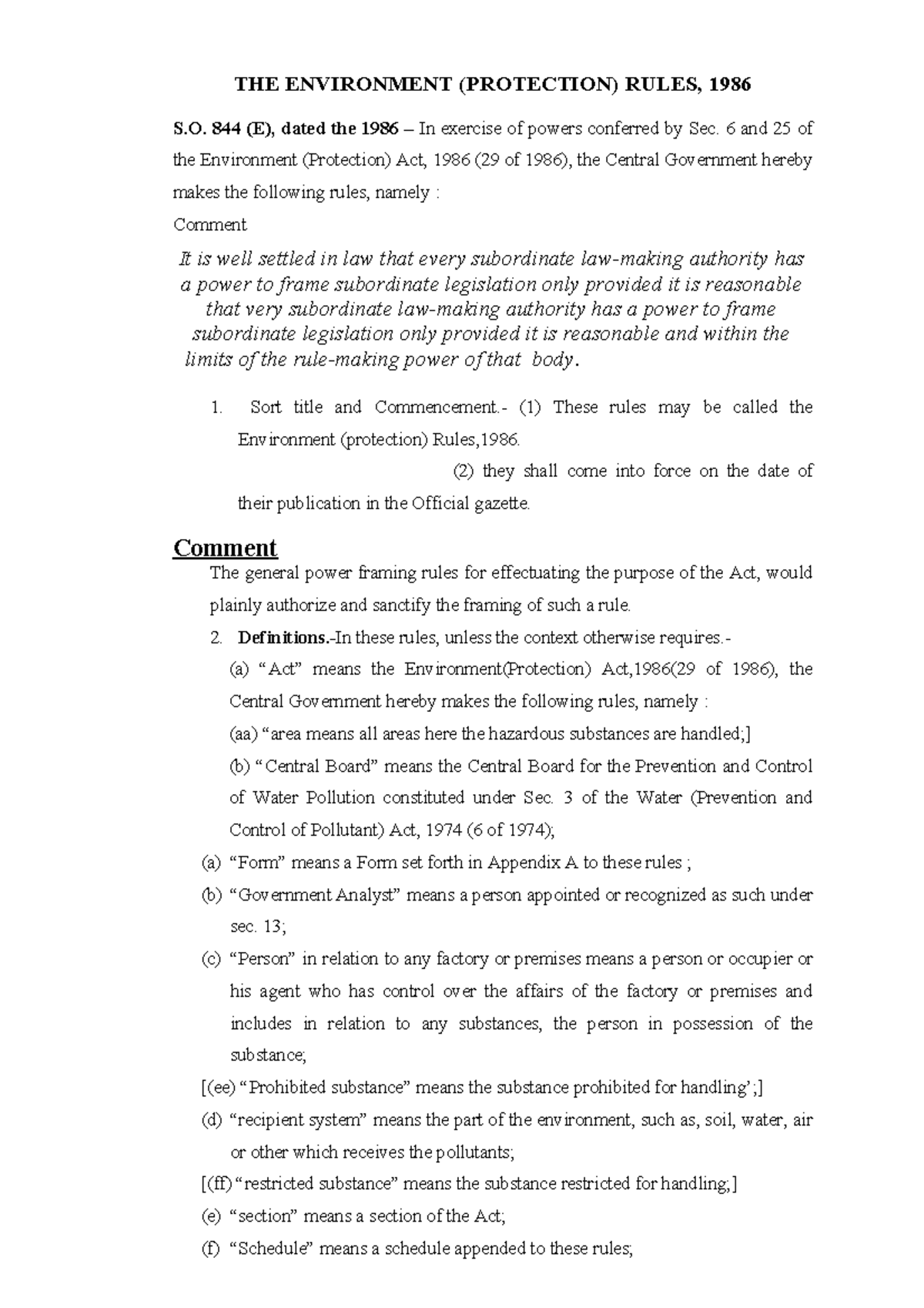 Environment Protection Rules - THE ENVIRONMENT (PROTECTION) RULES, 1986 ...