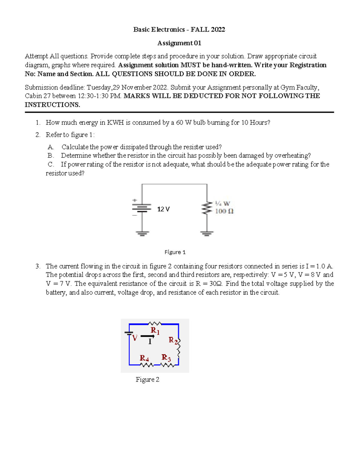 Assignmnet 01 BE FALL 2022 - Basic Electronics - FALL 2022 Assignment 01 Attempt All questions ...