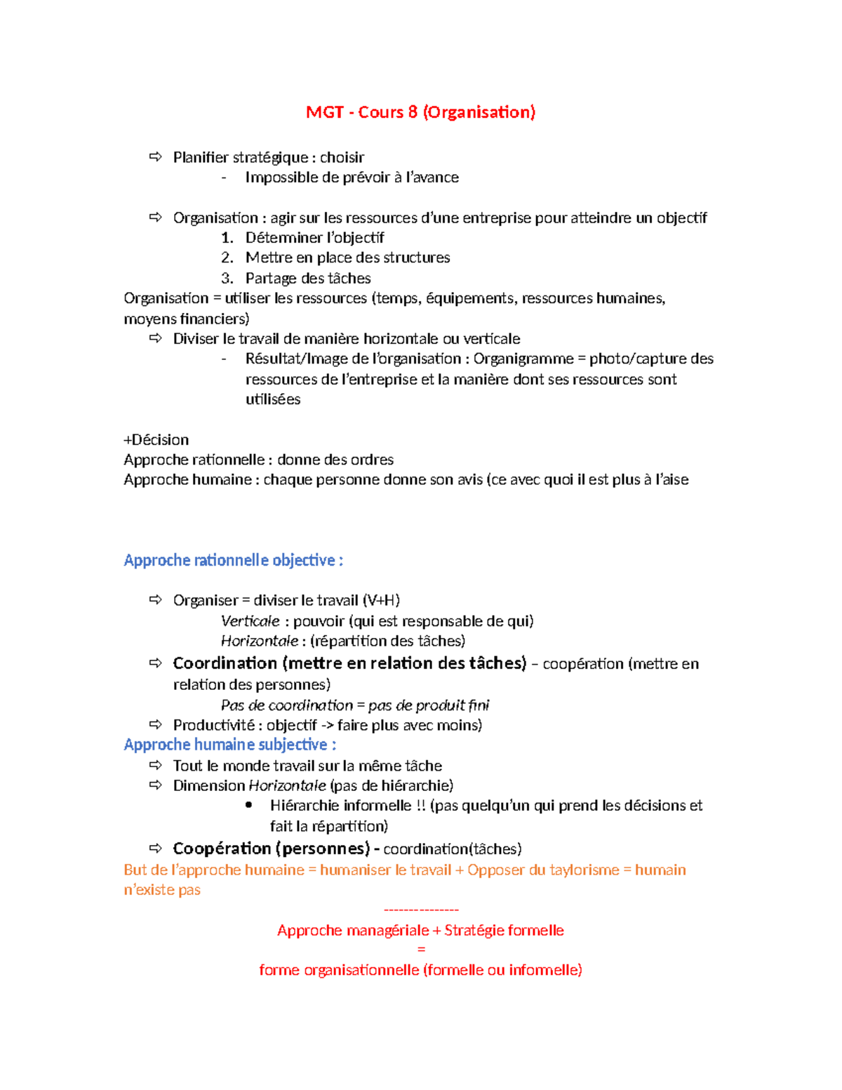 Cours 8 - Organisation - MGT - Cours 8 (Organisation) Planifier ...