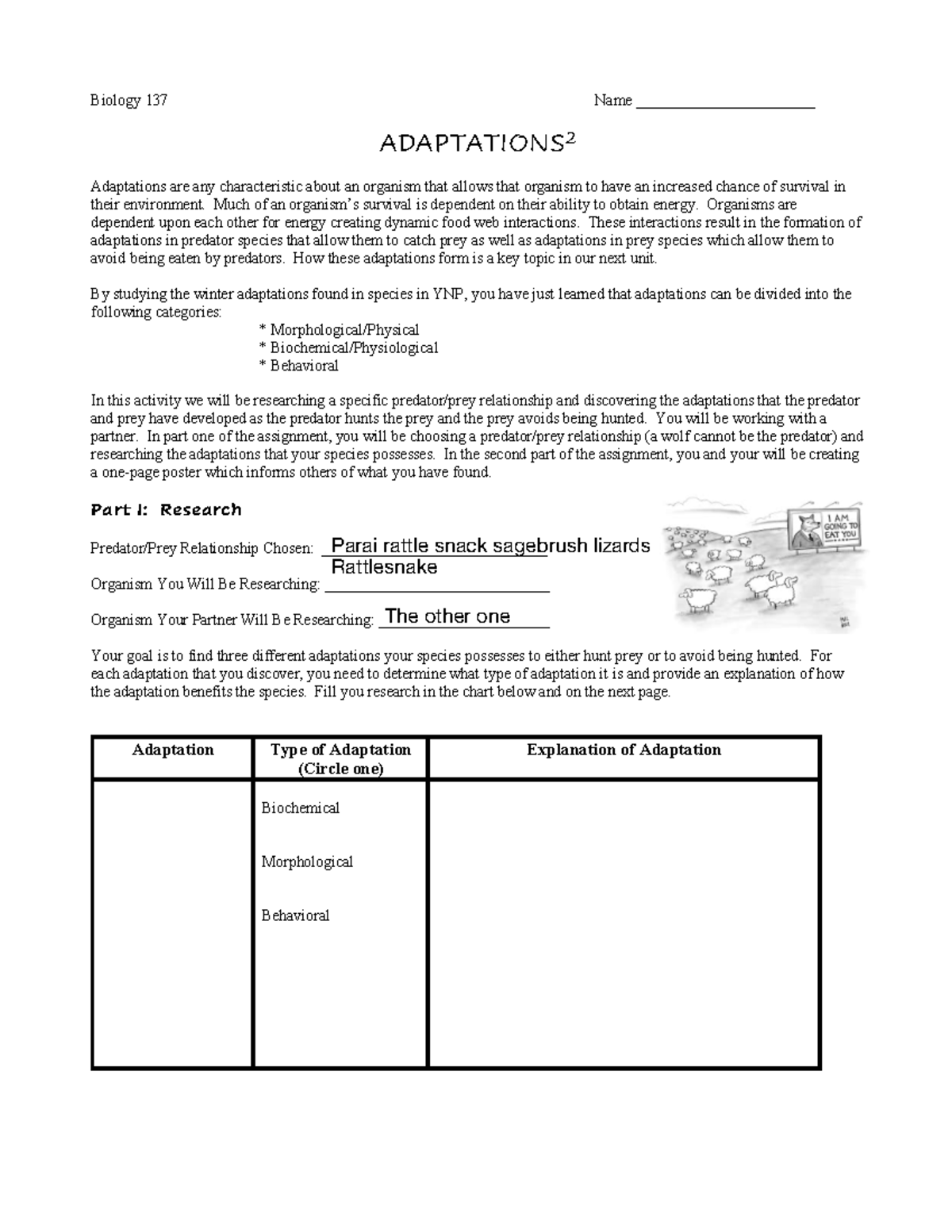 Adapations Squared - Essential Cell Biology - Biology 137 Name ...