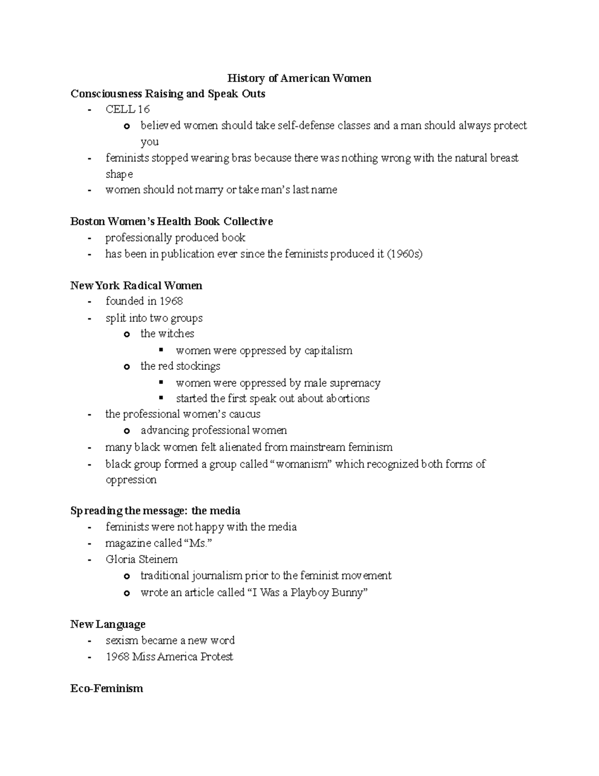 History of American Women Notes - History of American Women ...