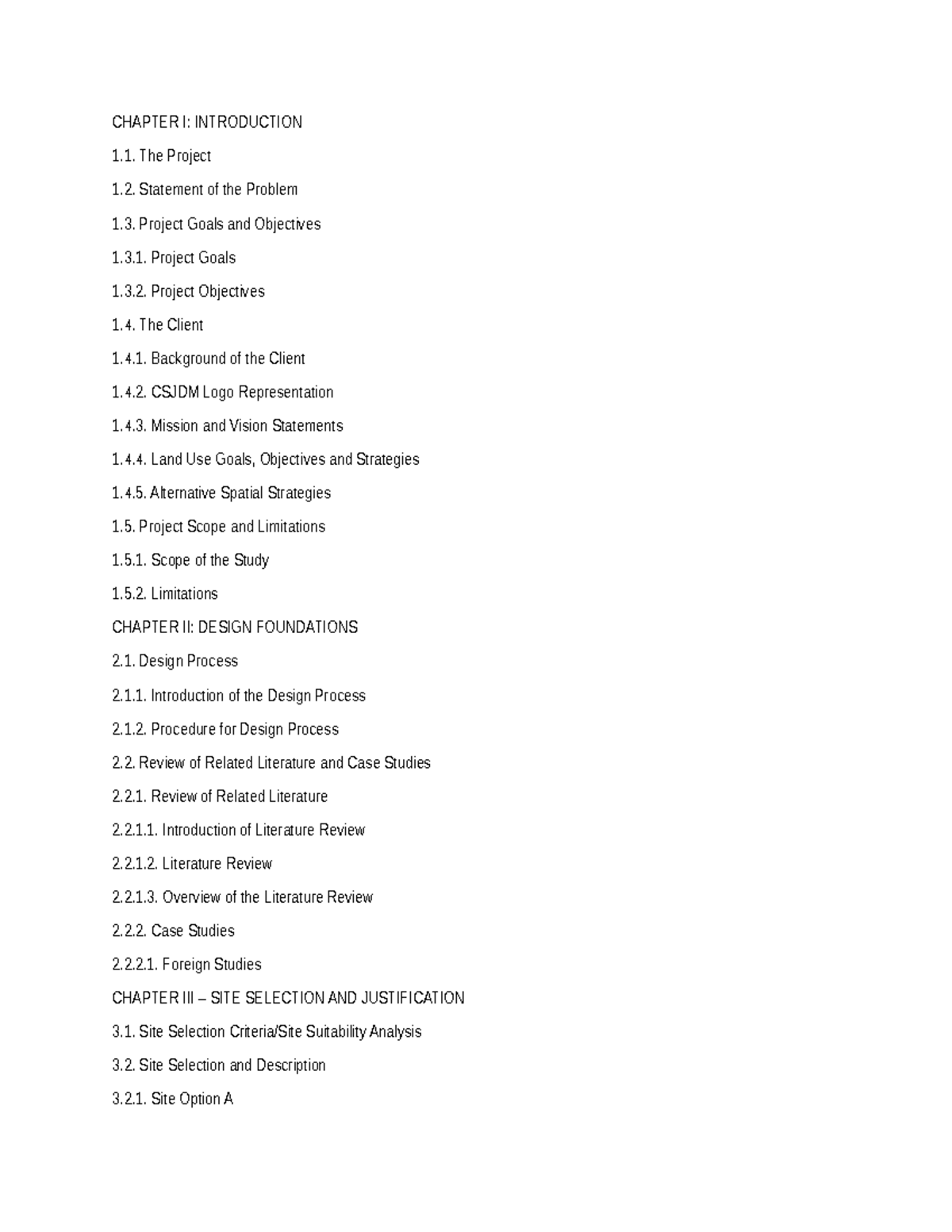 Table of contents - THESIS - CHAPTER I: INTRODUCTION The Project ...