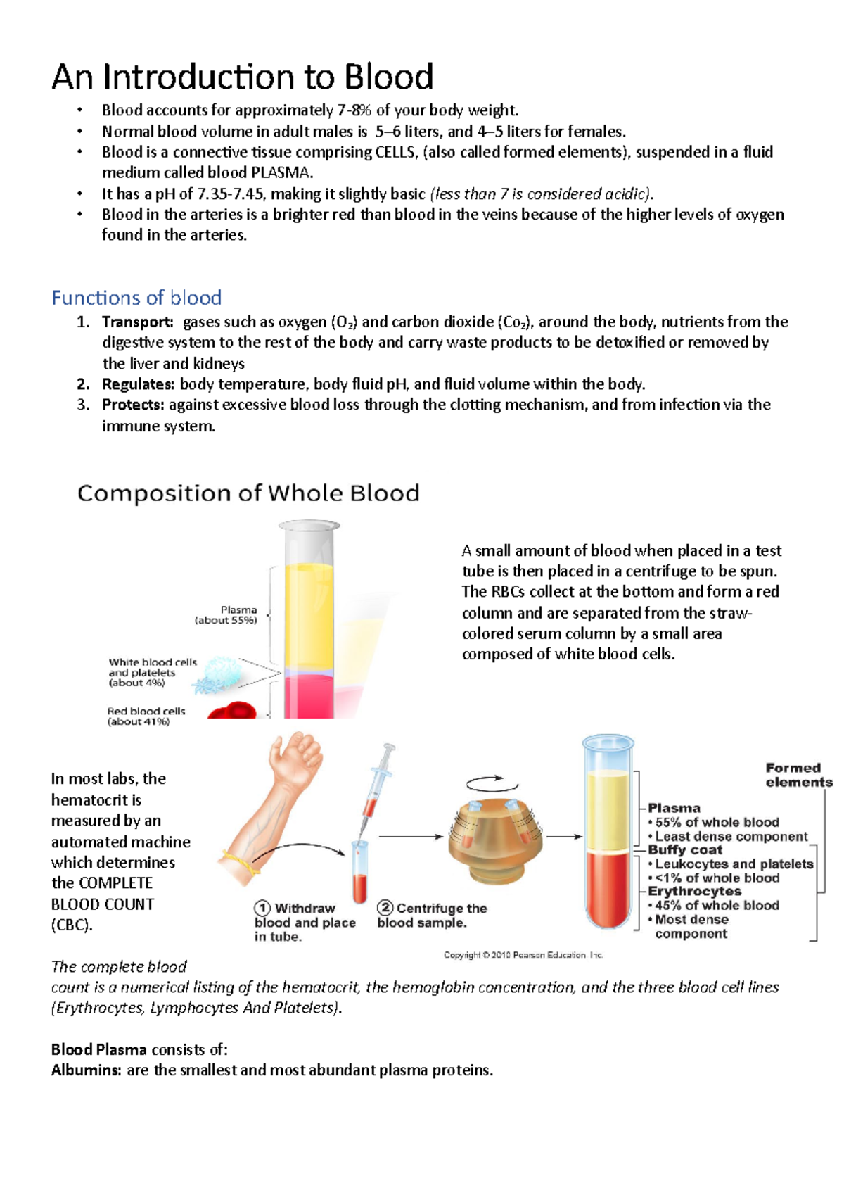Anatomy and physiology notes - An Introduction to Blood Blood accounts ...