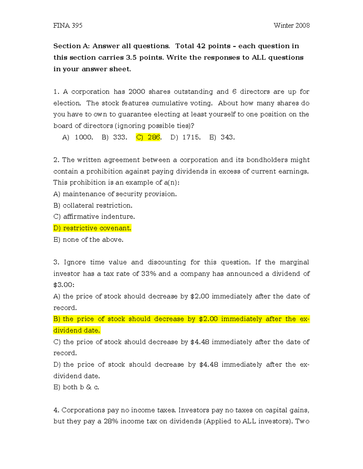 Practicefinal 2 solutions - Section A: Answer all questions. Total 42 ...