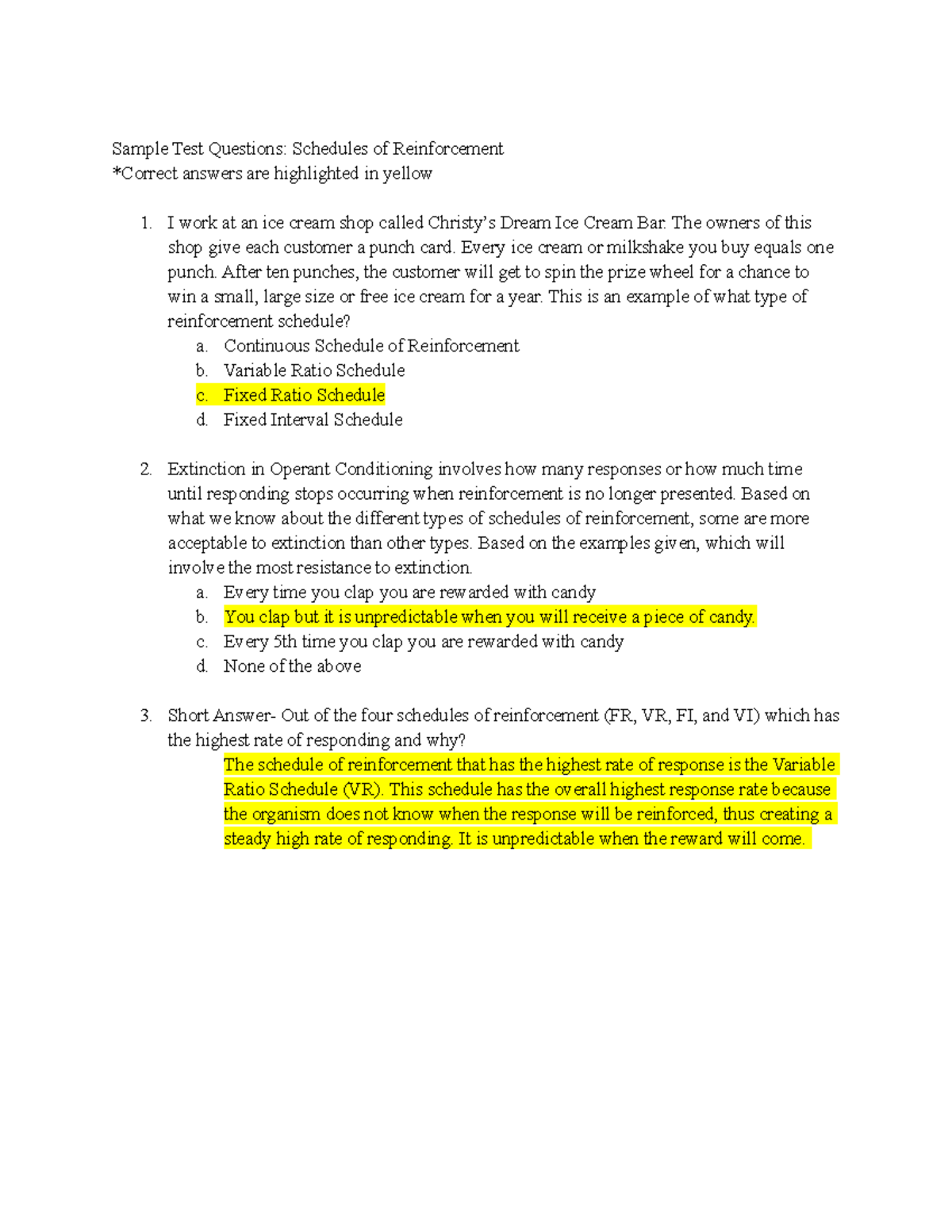 Psych Test Questions (Ch: Schedules of Reinforcement) - Sample Test ...