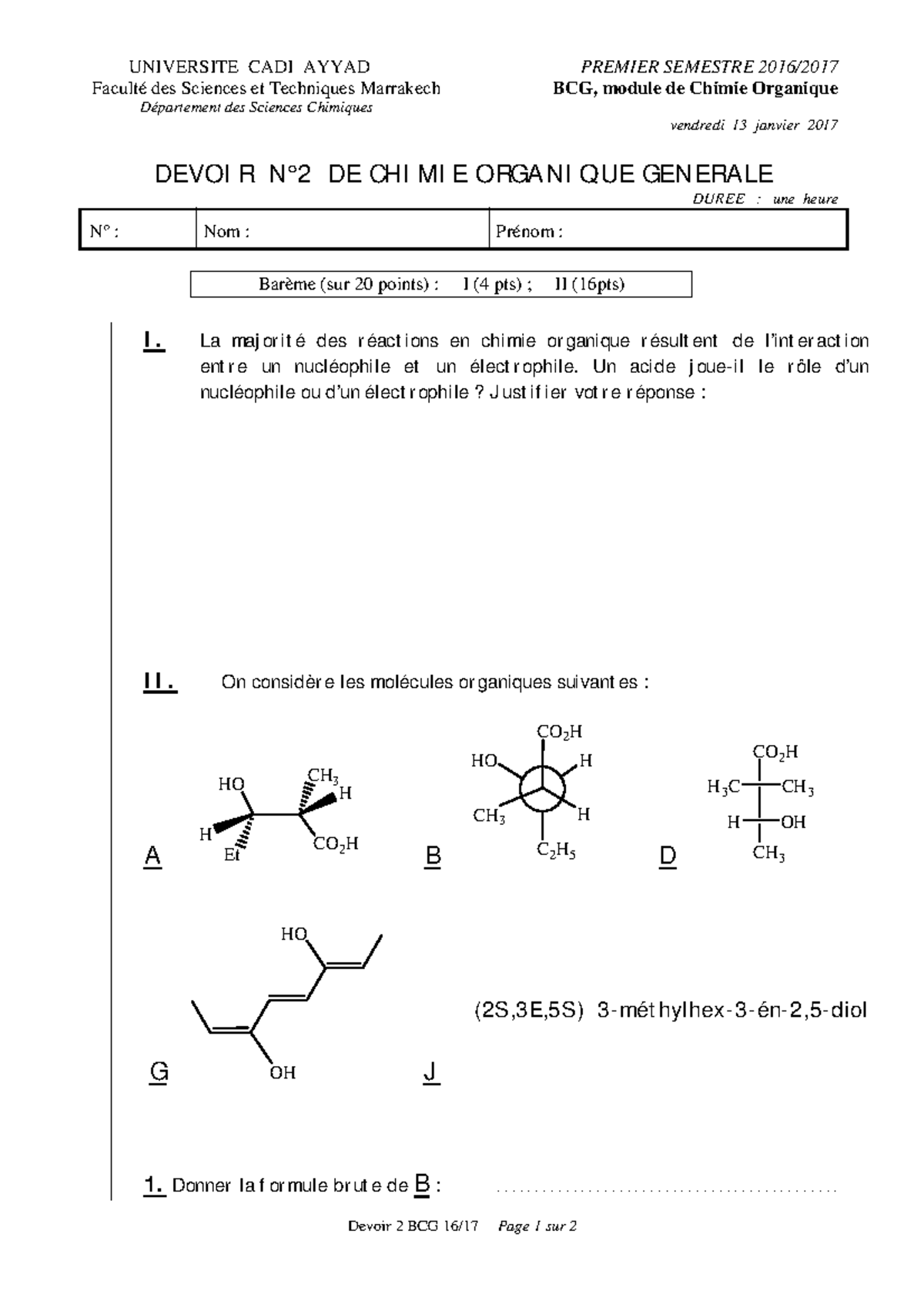BCG1617 D2 - chtaibi - Devoir 2 BCG 16/17 Page 1 sur 2 UNIVERSITE CADI ...