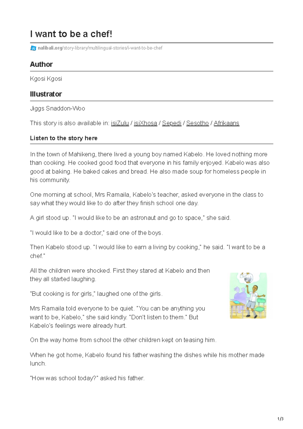 Nalibali.org-I want to be a chef - 1/ I want to be a chef! - Studocu