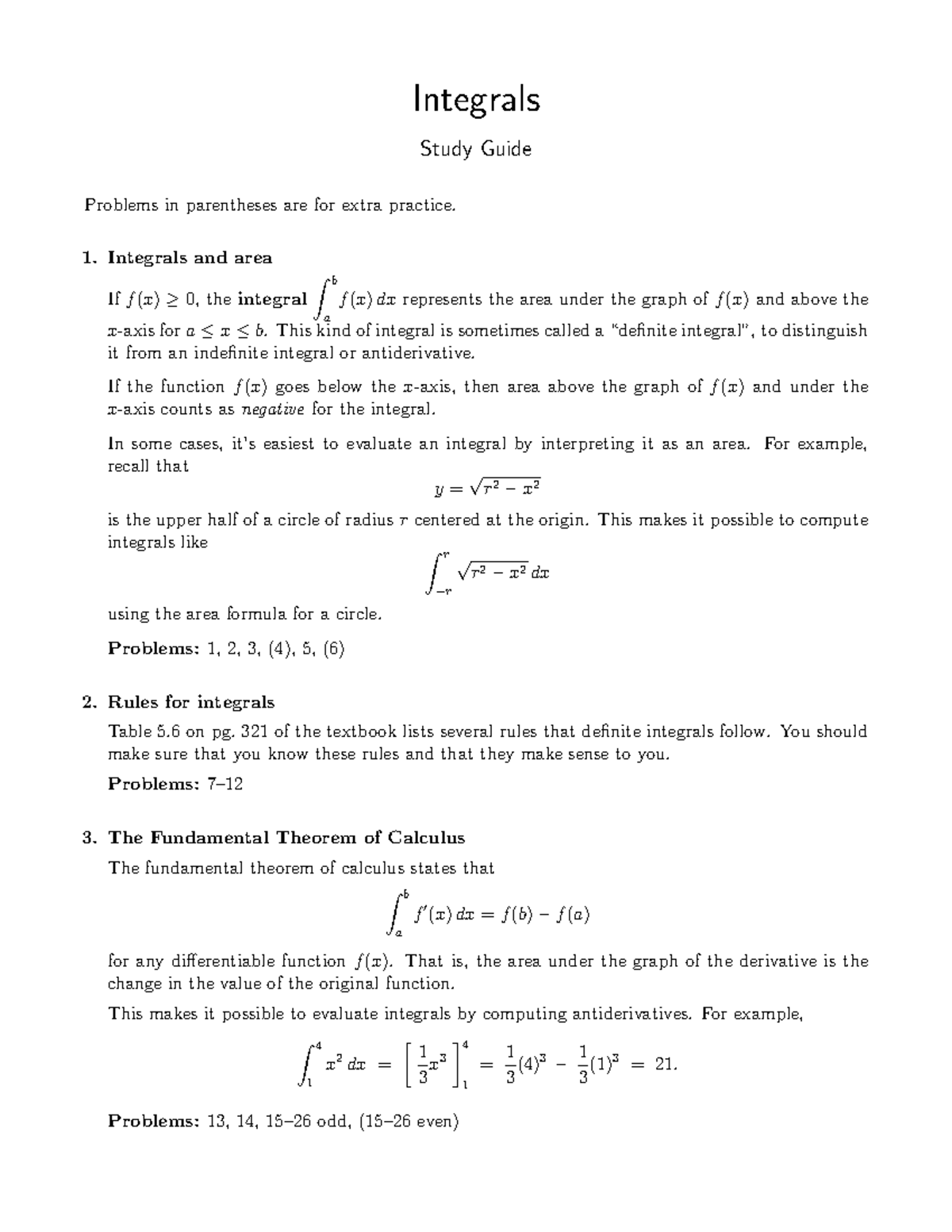 Study Guide Integrals - From Mr Lieba Vicent Wanga - Integrals Study ...